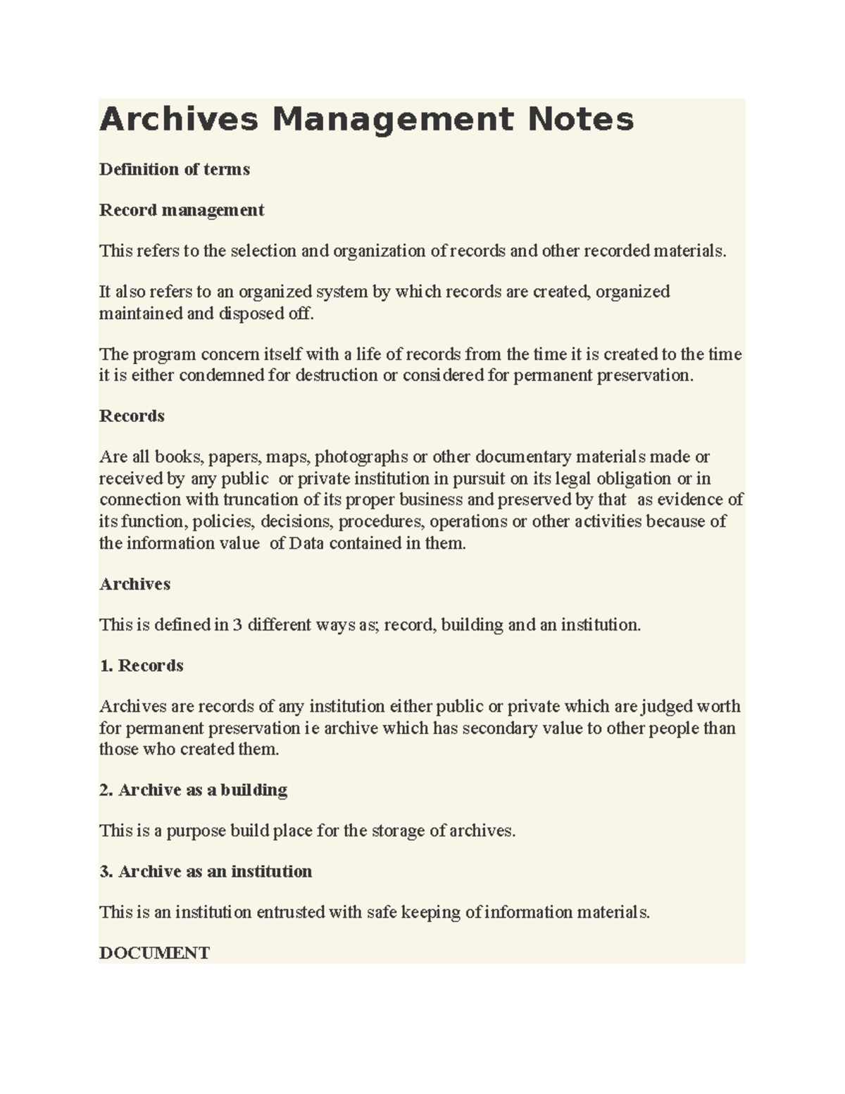 Archives Management Notes: Key Terms and Concepts (Library Science 2 ...
