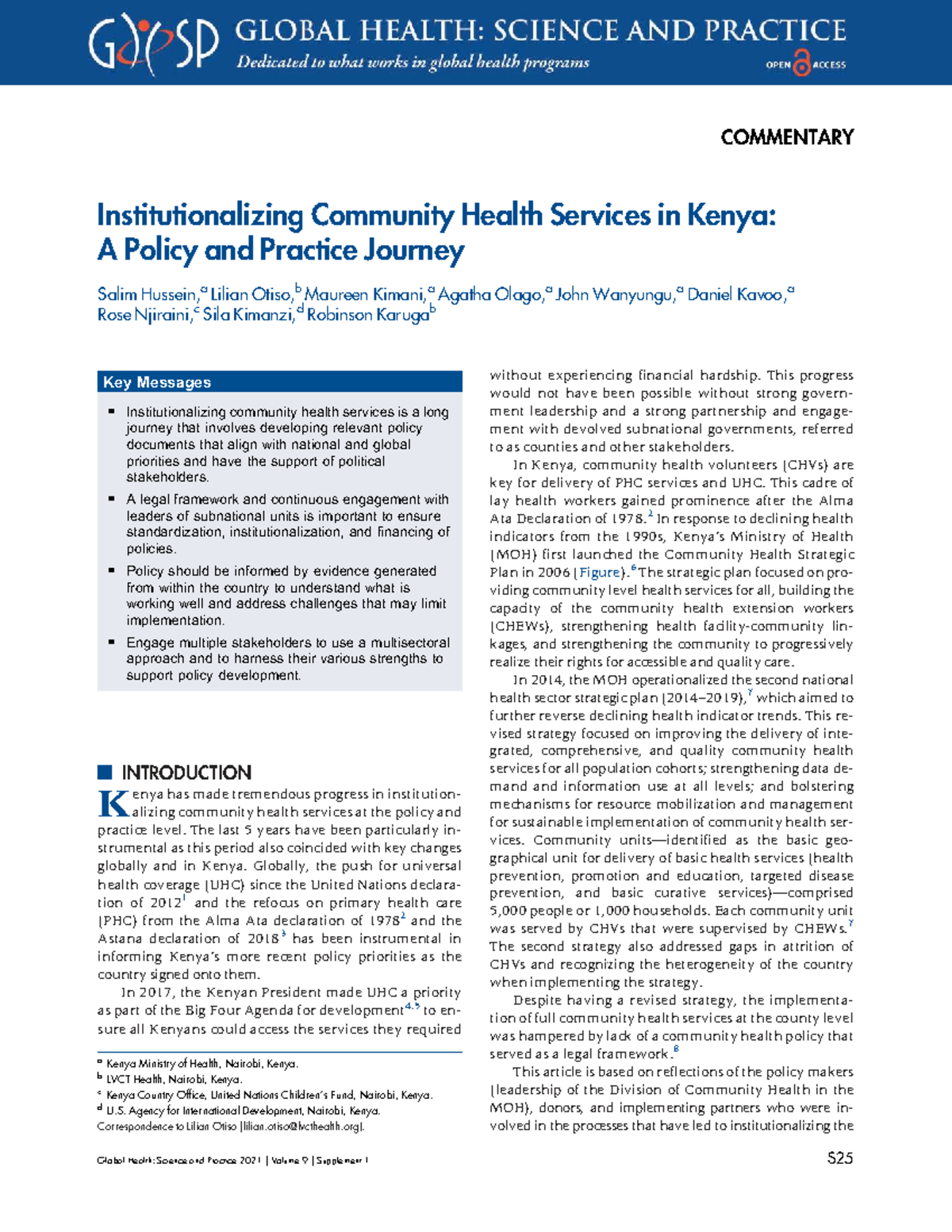 Institutionalizing Community Health Services in Kenya: A Policy Journey ...