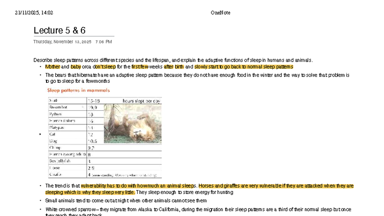 Psyc3014 W3 Lecture Notes: Sleep Patterns & Cognitive Functions - Studocu