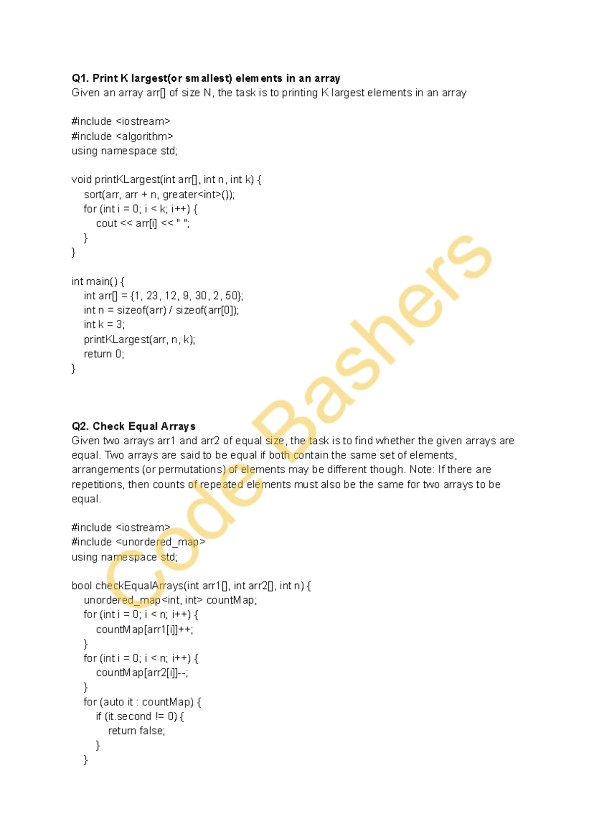 Q1-Q18: Array and Algorithm Problems Solutions (CS101) - Studocu