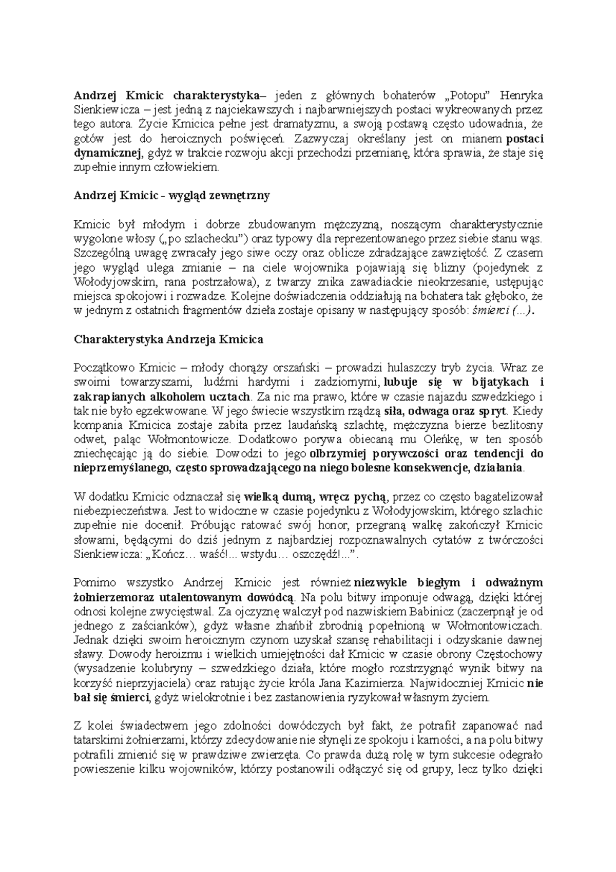 Charakterystyka Andrzeja Kmicica w "Potopie" – analiza postaci ...