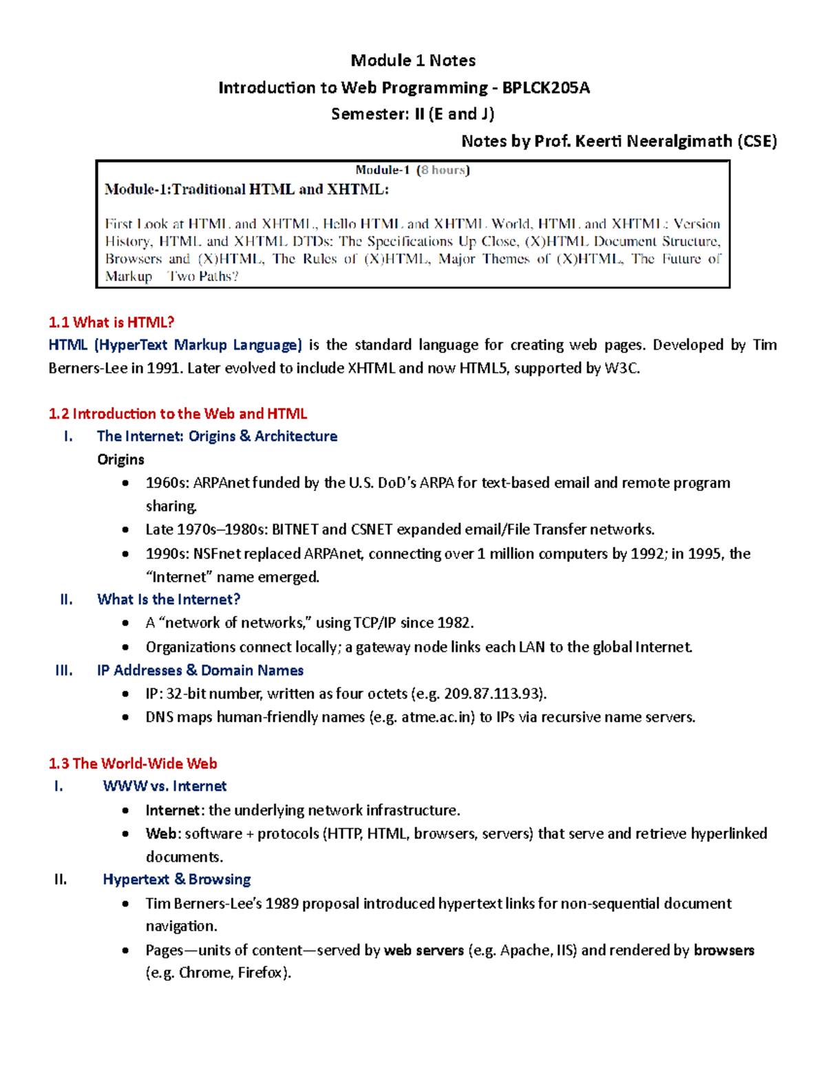 Module 1 Notes: Introduction to Web Programming BPLCK205A - Studocu