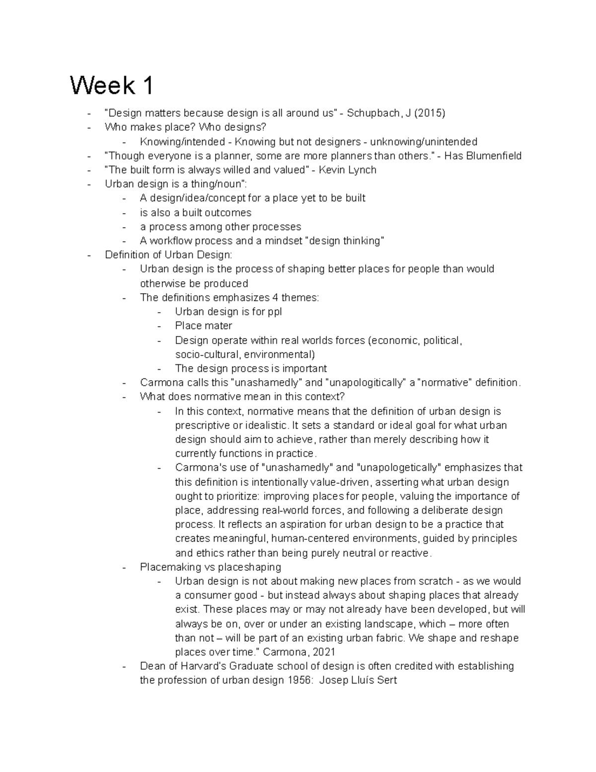 Plan 210 final - Plan 210 Week 1 - 6 - Week 1 “Design matters because ...