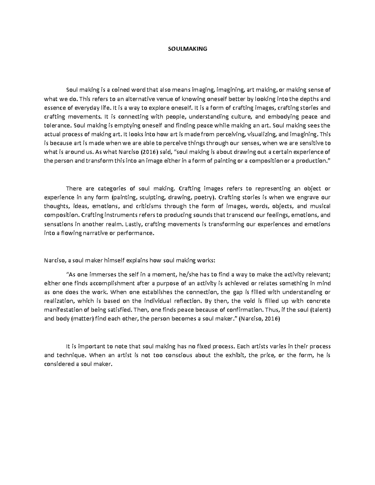 Art App (Visual)-8 - Art Appreciation - SOULMAKING Soul making is a ...