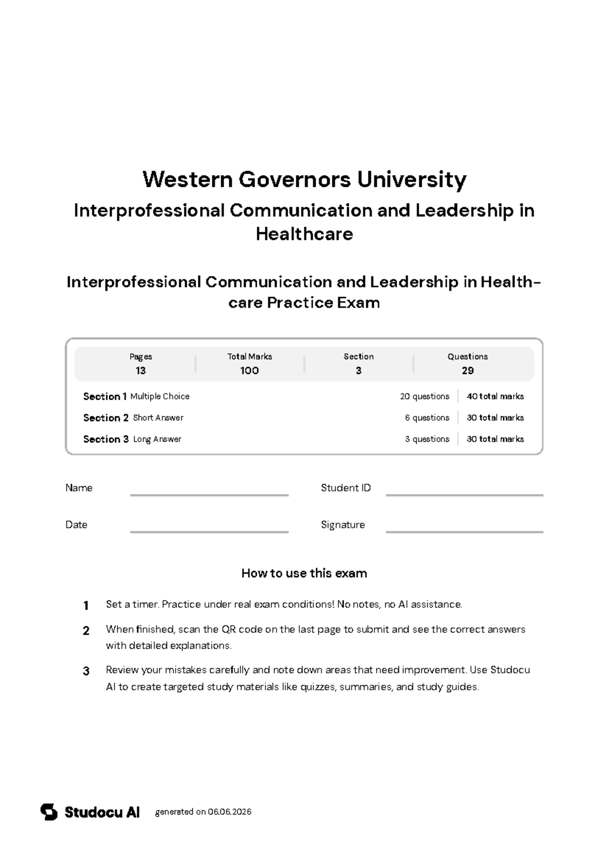 Interprofessional Communication & Leadership Practice Exam - Studocu