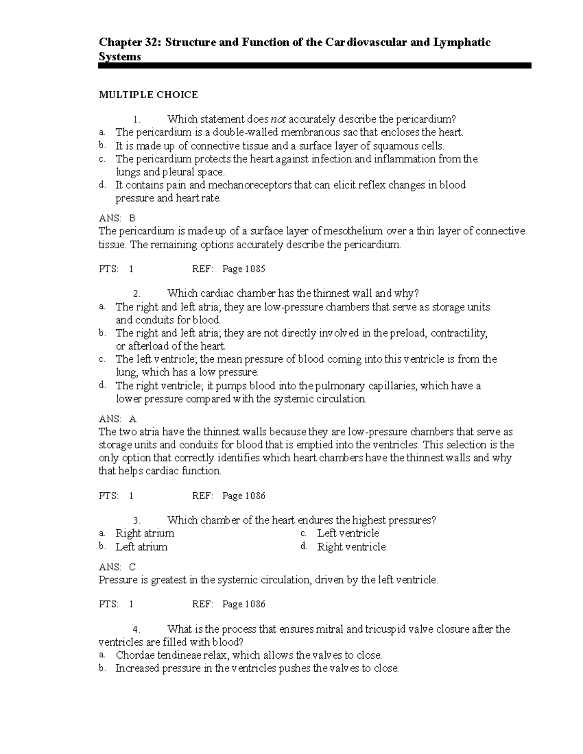 Chapters 32-34 Answer Key for Cardiovascular & Lymphatic Systems - Studocu