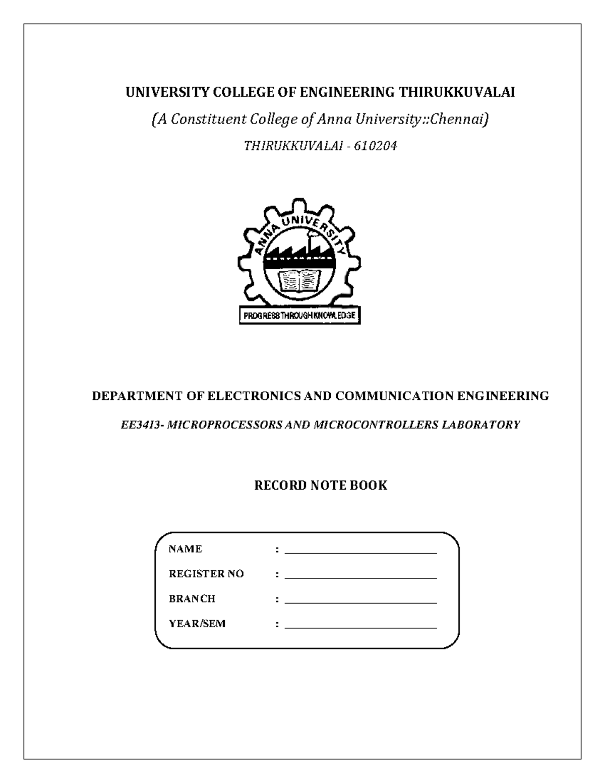 EE 3413 Lab Record on Microprocessors and Microcontrollers for EEE, ECE ...