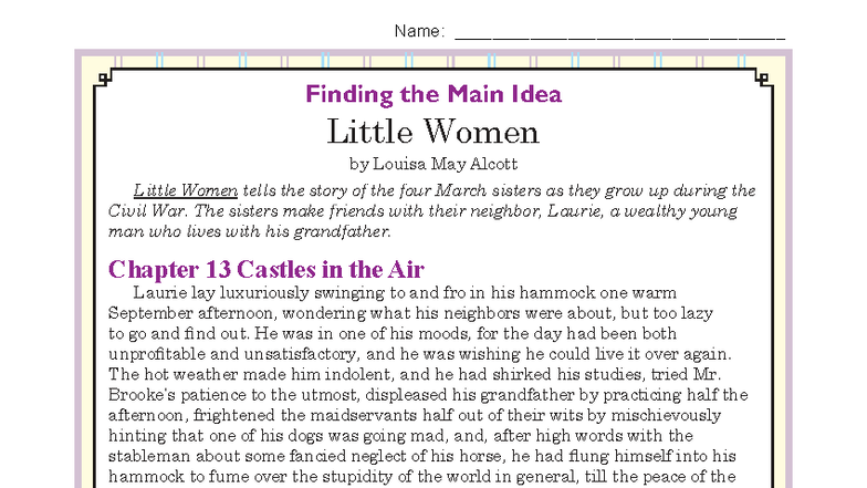 Little Women (LIT101) Main Idea & Supporting Details - Lesson Materials ...