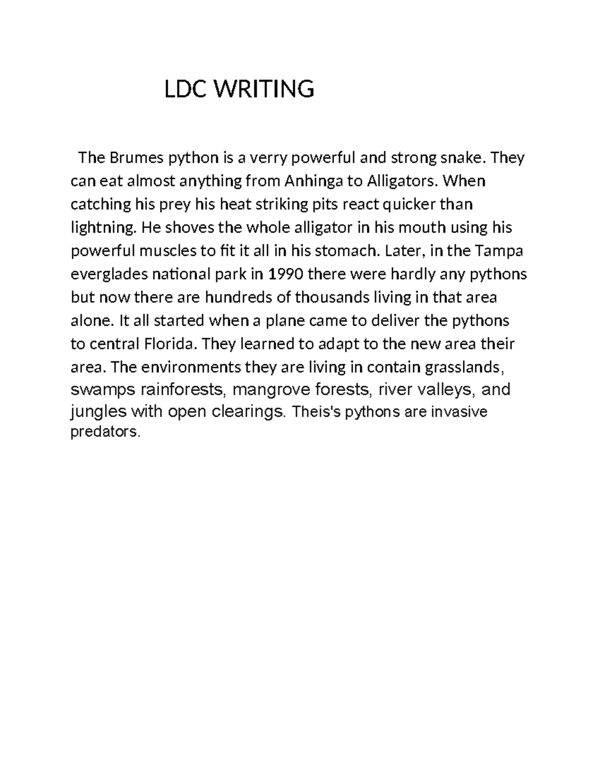 Pythons - notes - LDC WRITING The Brumes python is a verry powerful and ...