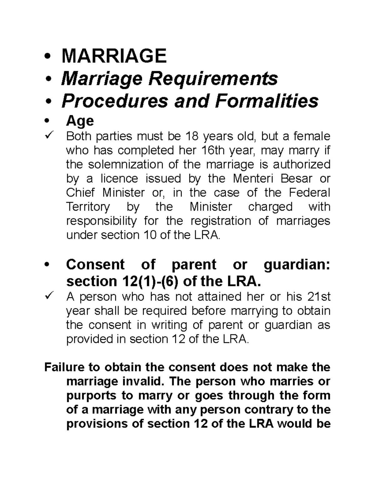 Chapter 3 - Family Law Notes on Marriage Requirements & Procedures ...
