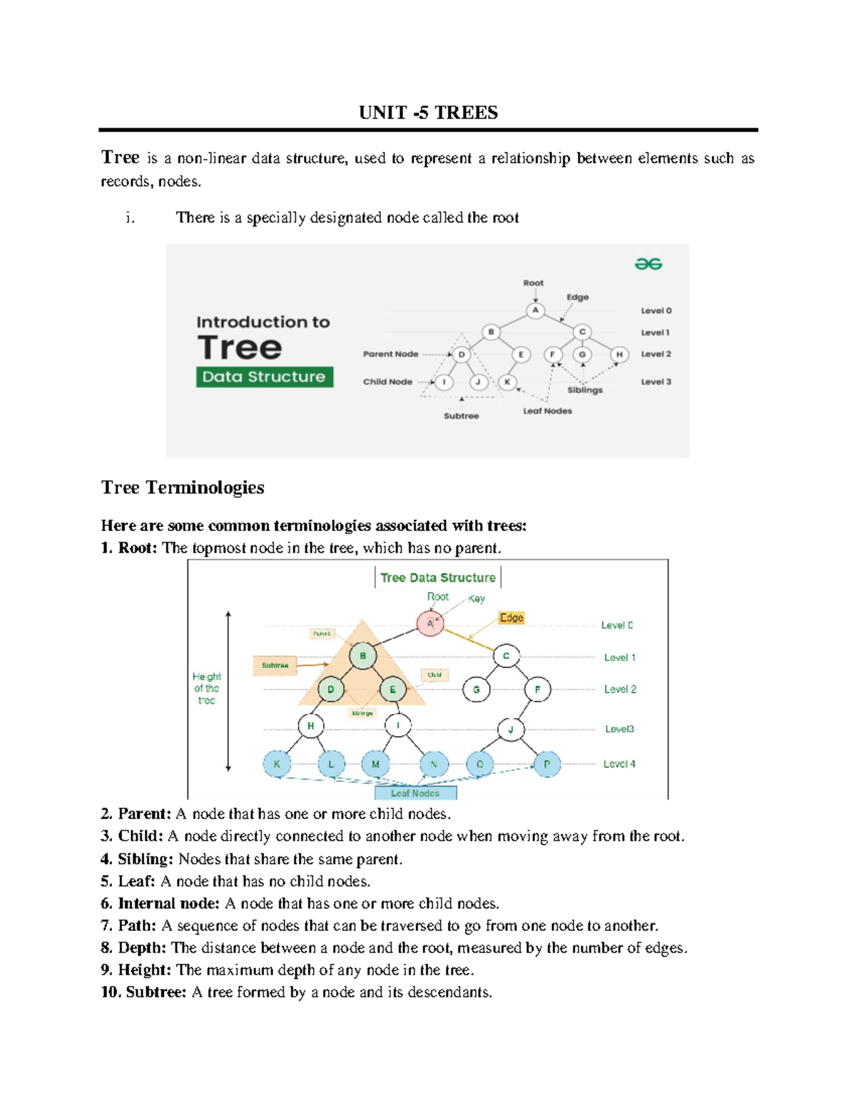 Unit 5: Trees - Data Structures and Binary Tree Concepts - Studocu
