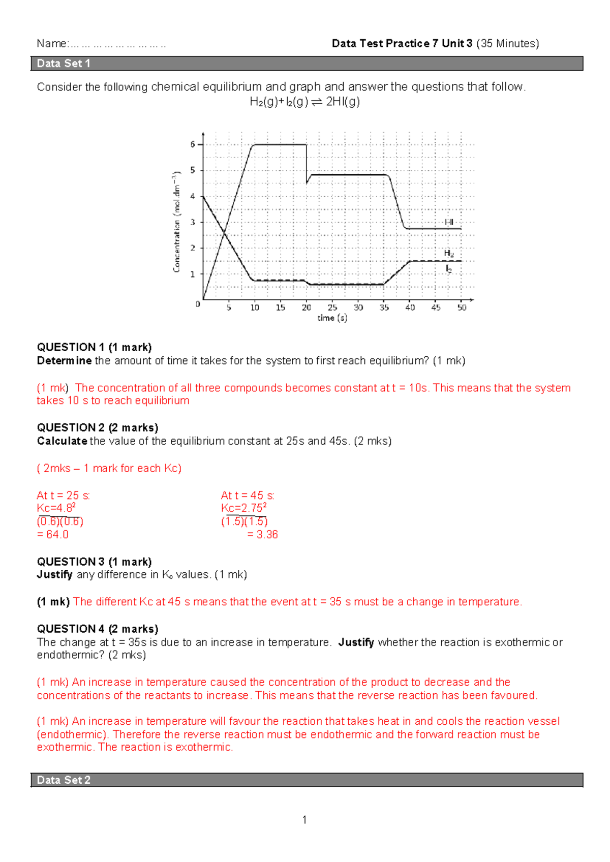 Data Test Practice 7: Chemical Equilibrium Analysis (Unit 3) - Studocu