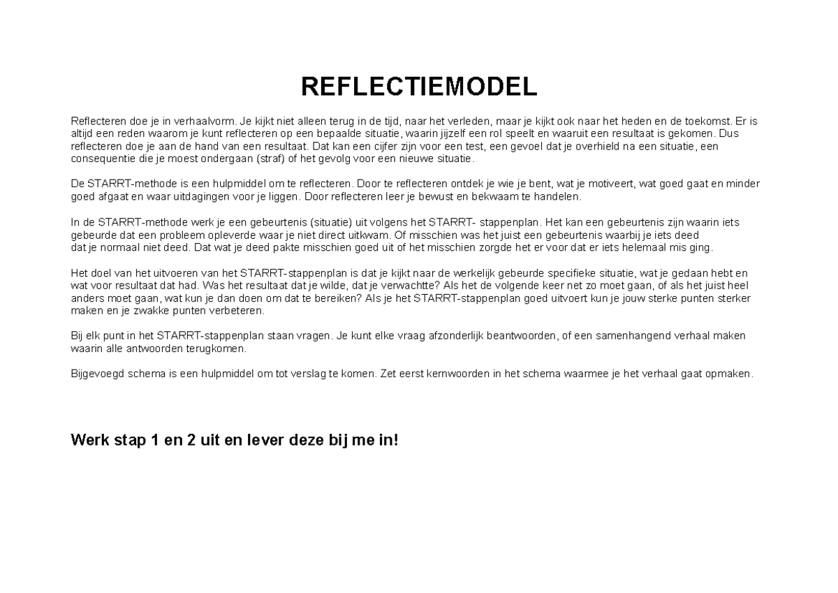 Reflectiemodel - STARRT-methode voor Reflectieverslag Analyseren ...