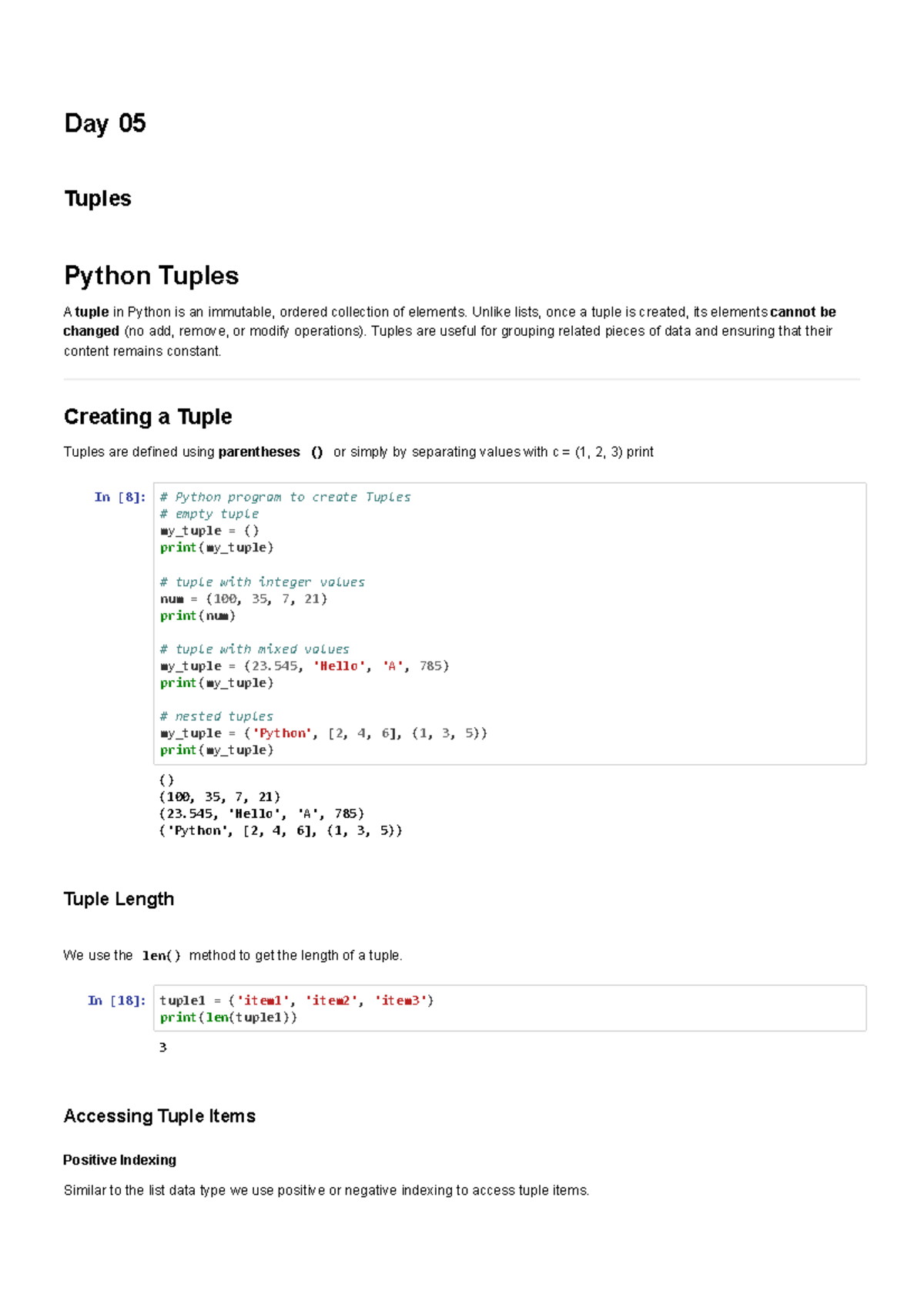 Python Tuples: Indexing, Slicing, and Creating Basics - Day 05 Tuples ...