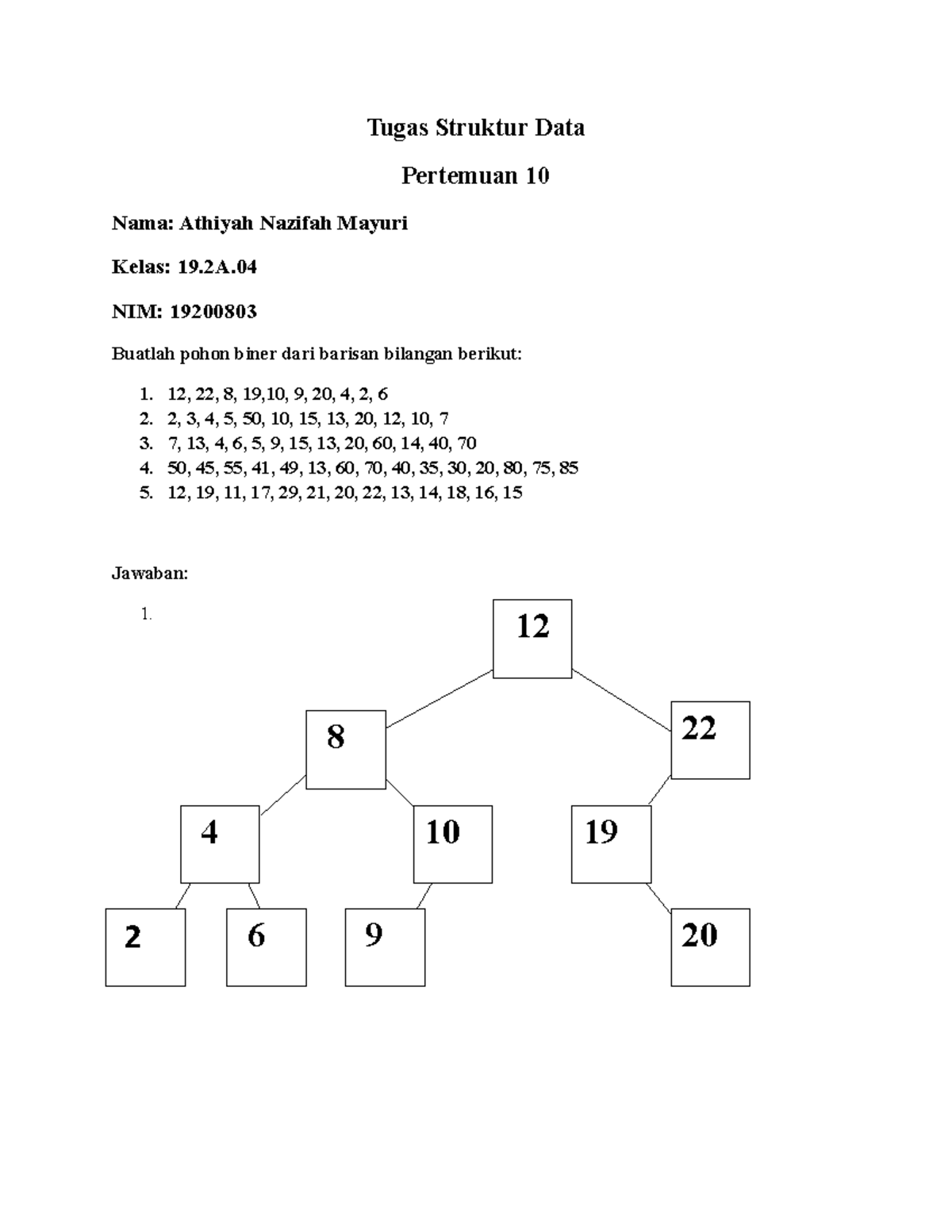 Tugas Struktur Data Kelas 19.2A: Pertemuan 10 - Pohon Biner - Studocu