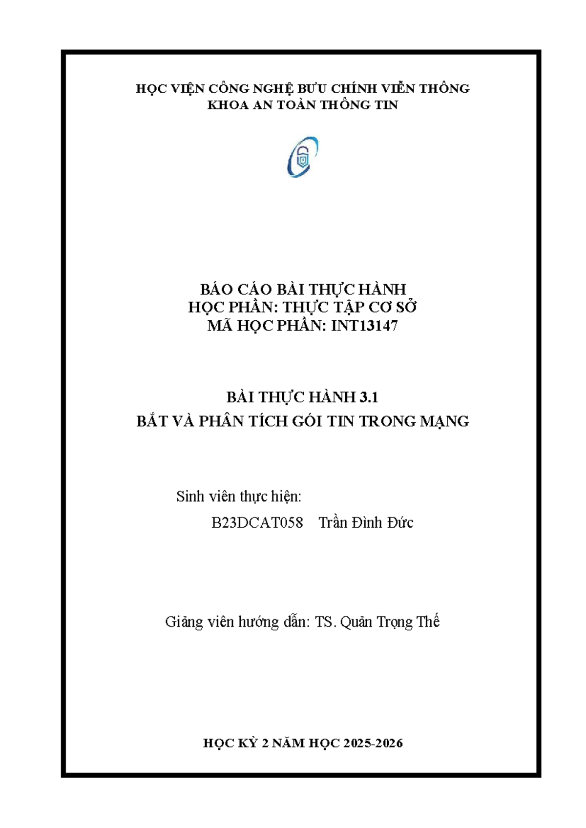 Bài Thực Hành 3.1: Bắt và Phân Tích Gói Tin Mạng - INT13147 - Studocu