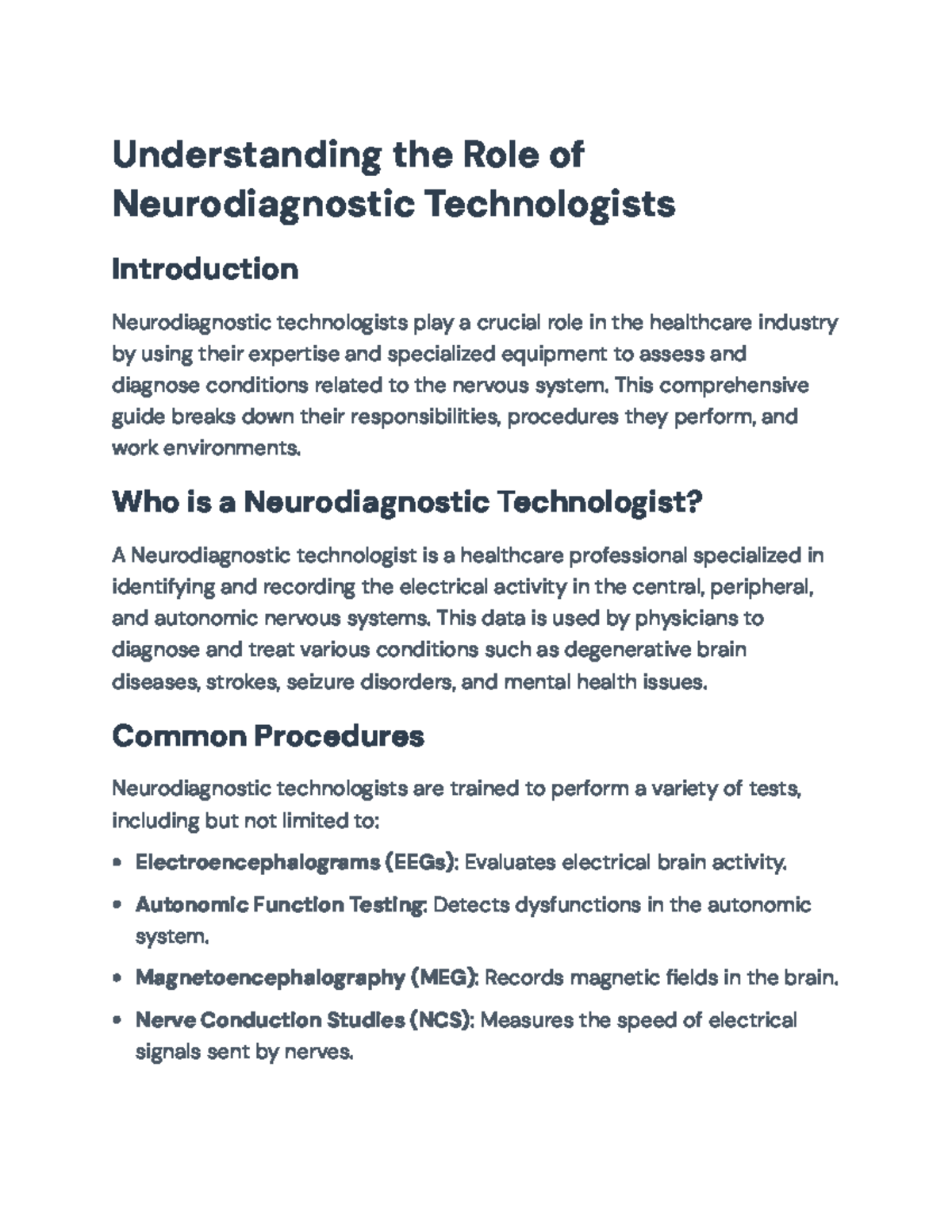 Roles and Responsibilities of Neurodiagnostic Technologists in ...