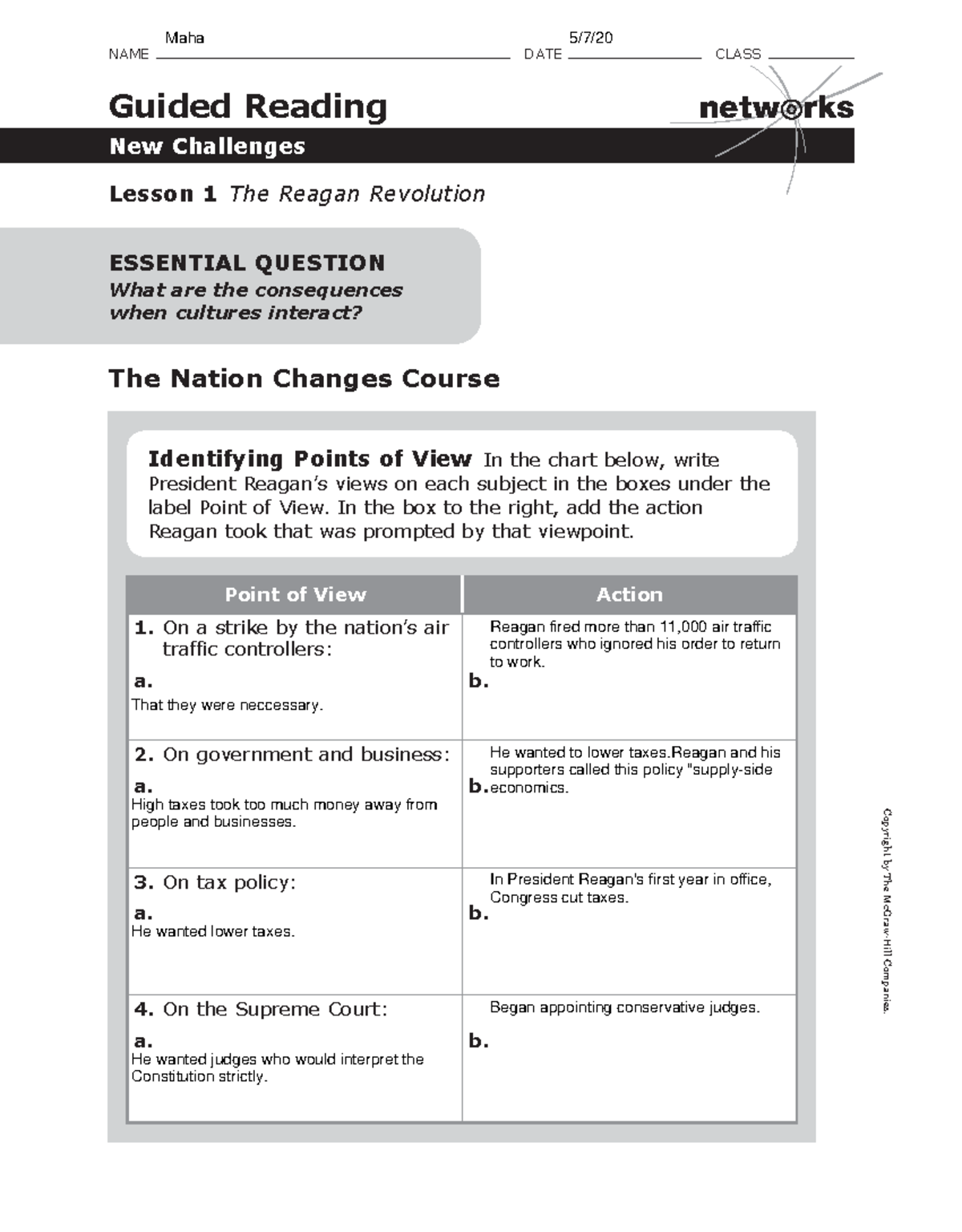 Ch 15 lesson 1 - history - Copyright by The McGraw-Hill Companies. NAME ...