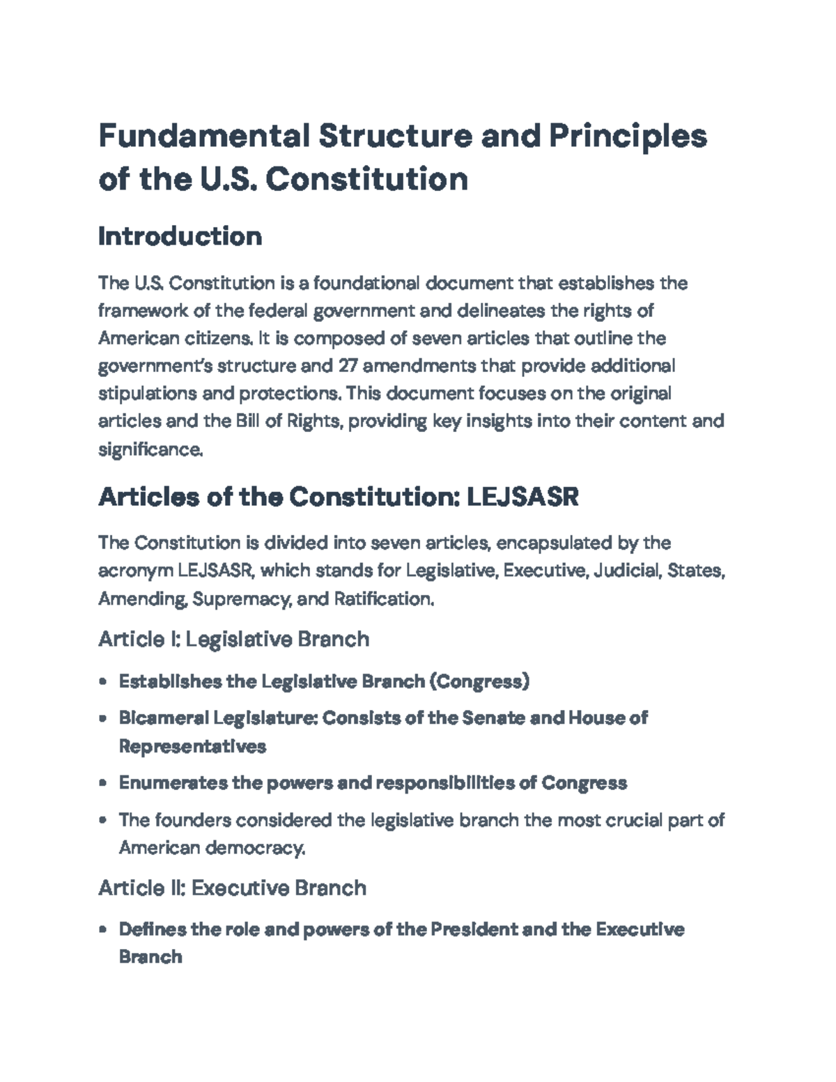 U.S. Constitution Structure & Bill of Rights Overview: Key Principles ...