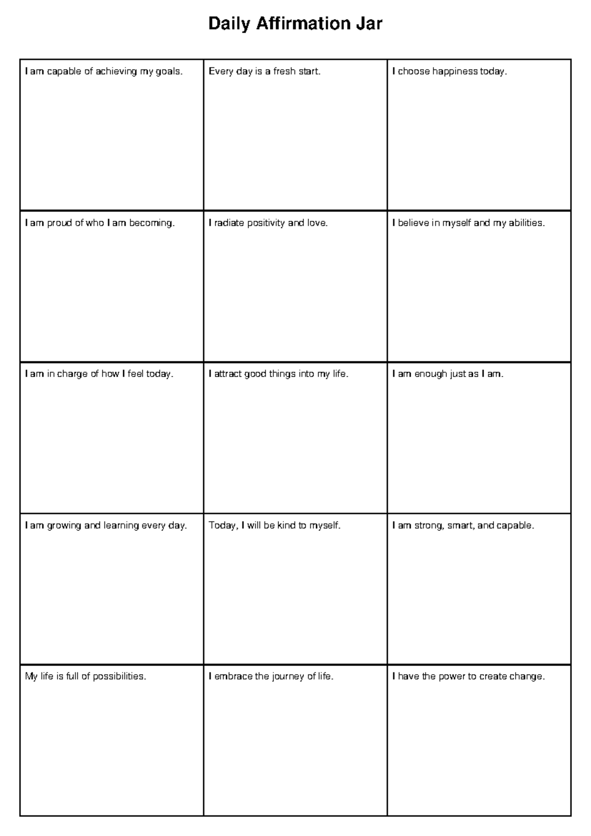 Daily Affirmation Jar: Embracing Positivity and Growth - Studocu
