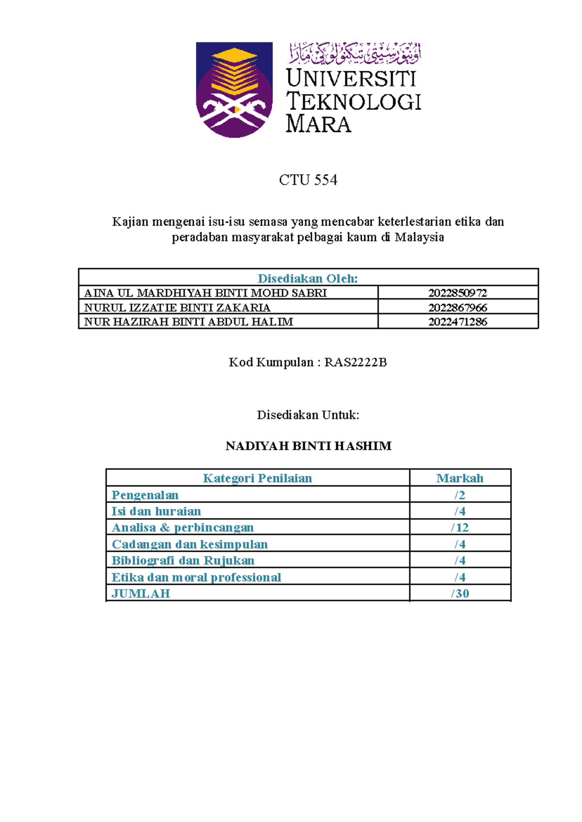 Kertas Kerja (CTU554) : Isu Kelestarian Etika & Peradaban di Malaysia ...
