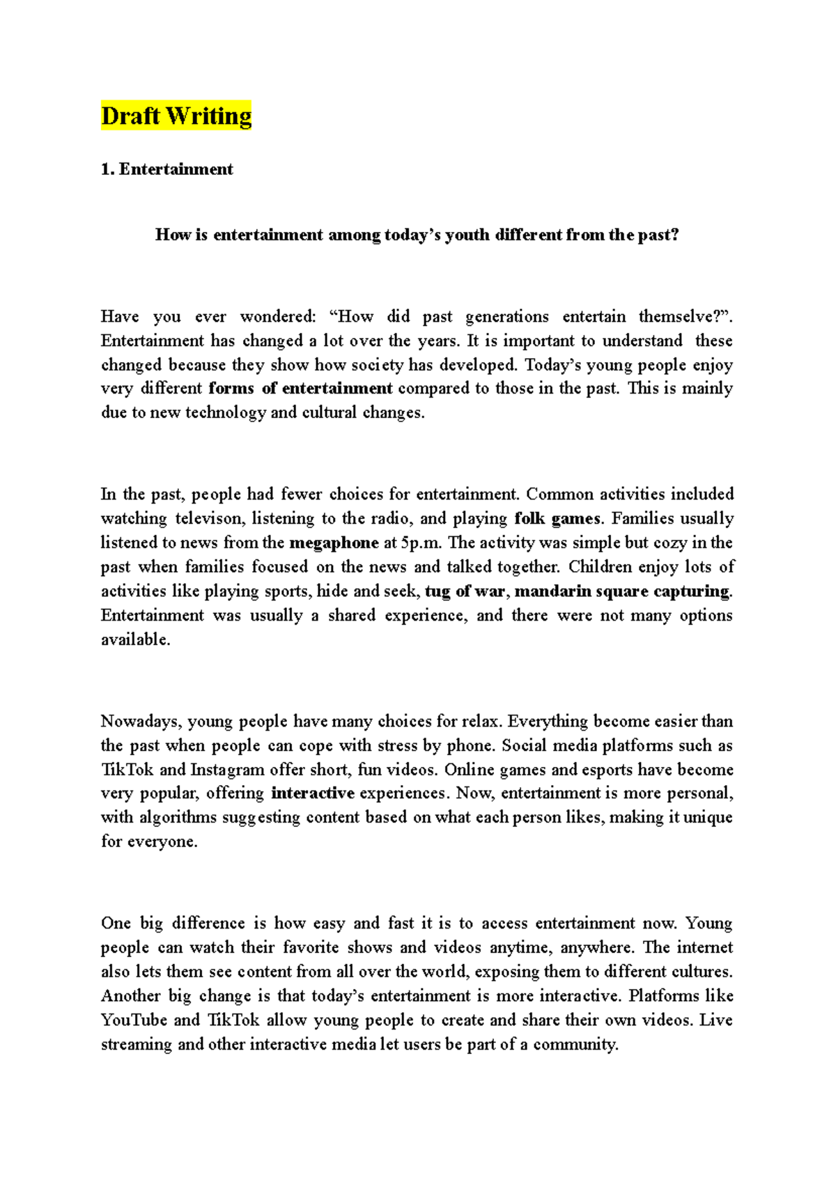 Tài liệu chưa có tiêu đề - mnb bb - Draft Writing Entertainment How is ...
