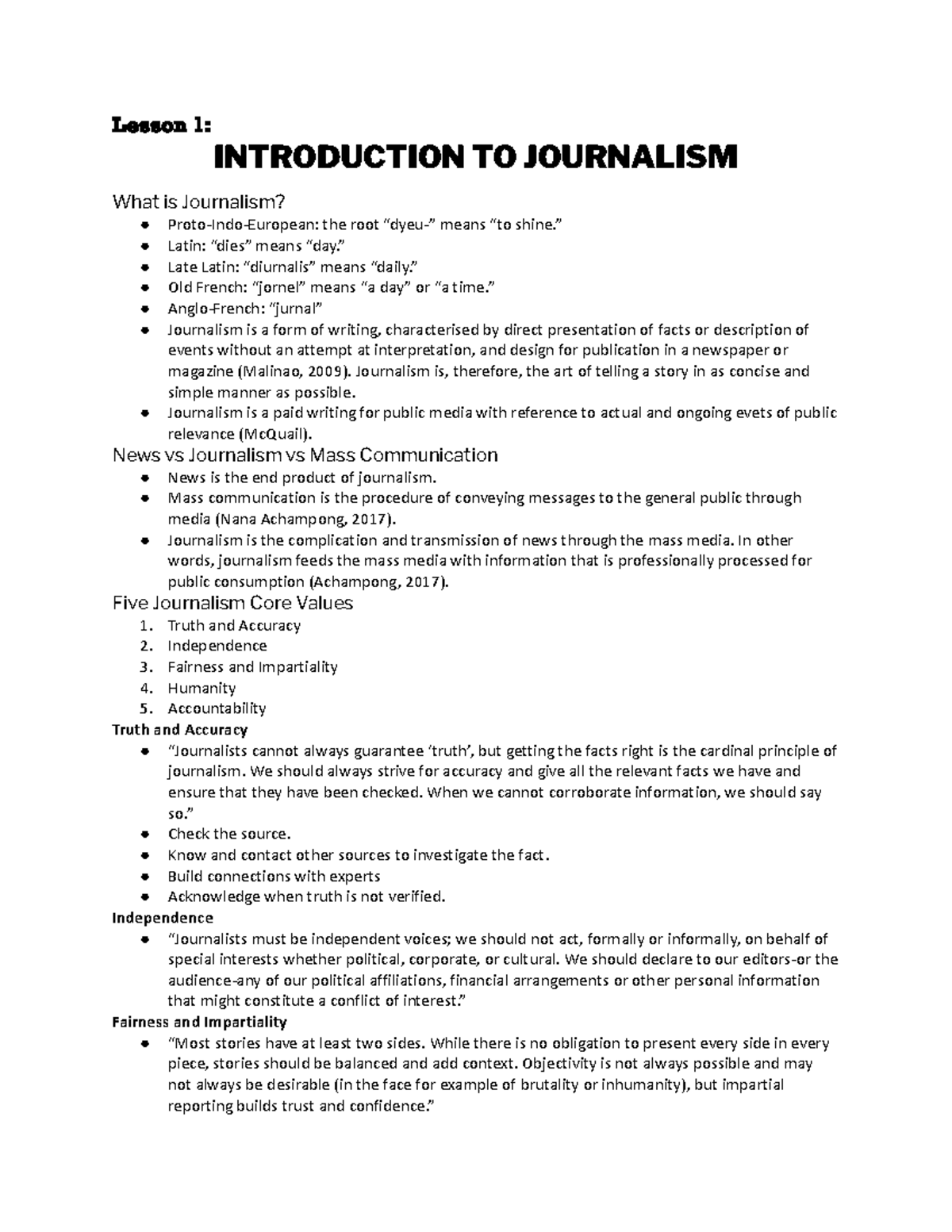 Compiled Lessons on Journalism Principles & Practices (JOUR 101) - Studocu