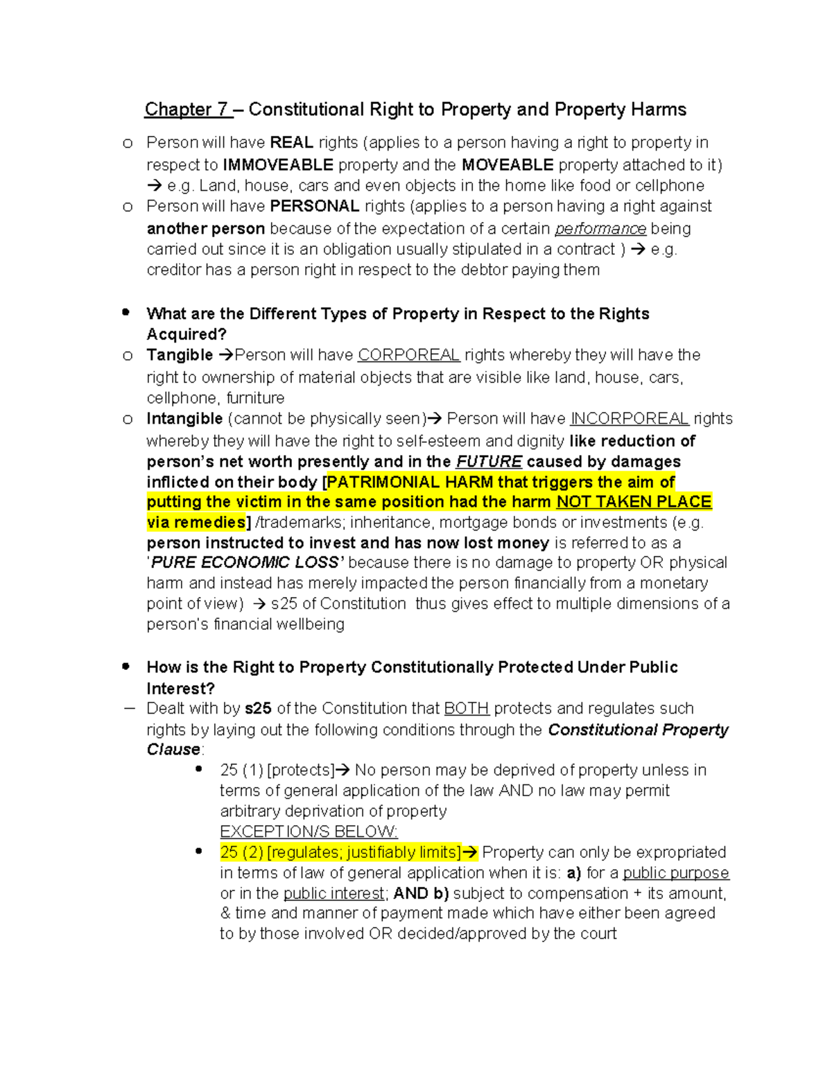 Ch 7 - 12 Delict Notes - Chapter 7 – Constitutional Right to Property ...
