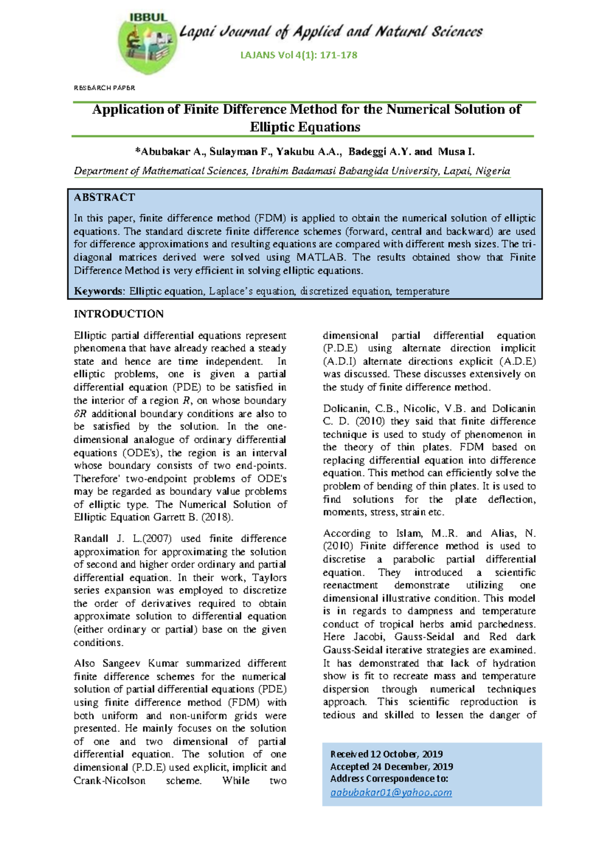 LAJANS 4(1): Research Paper on Finite Difference Method for Elliptic ...