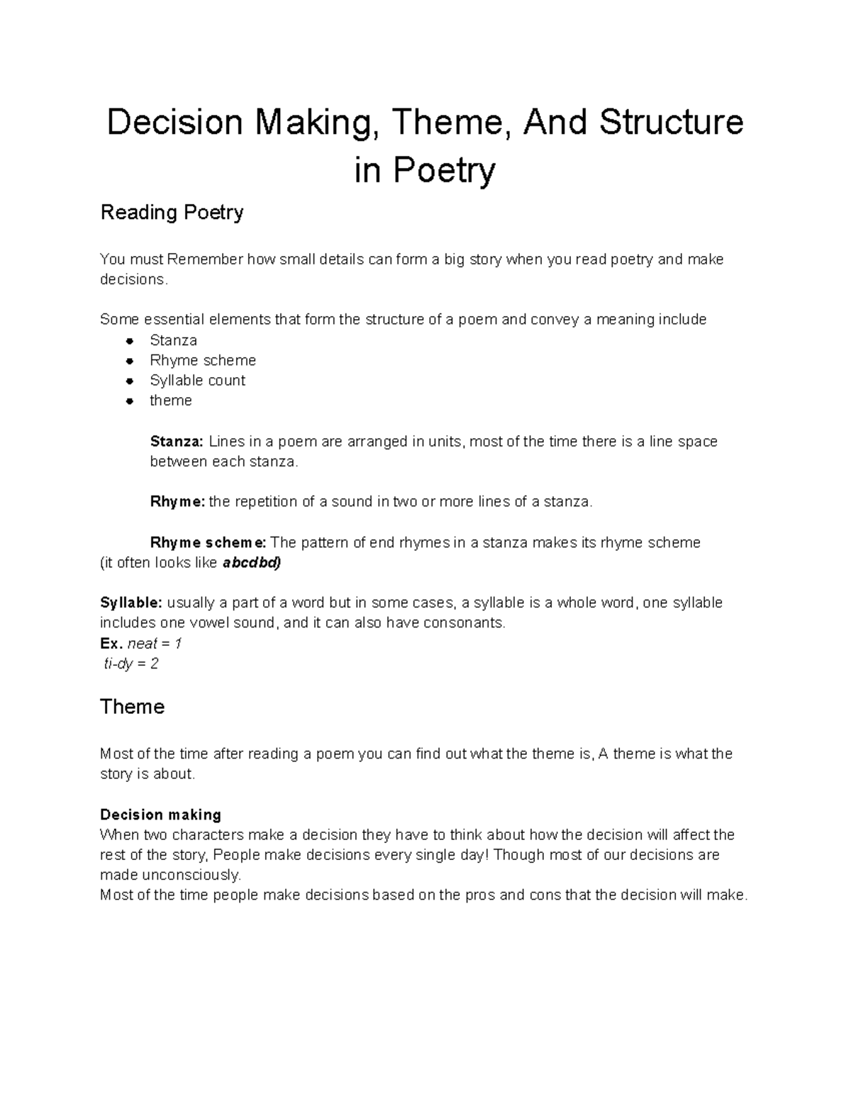Decision Making, Theme, And Structure in Poetry - Decision Making ...