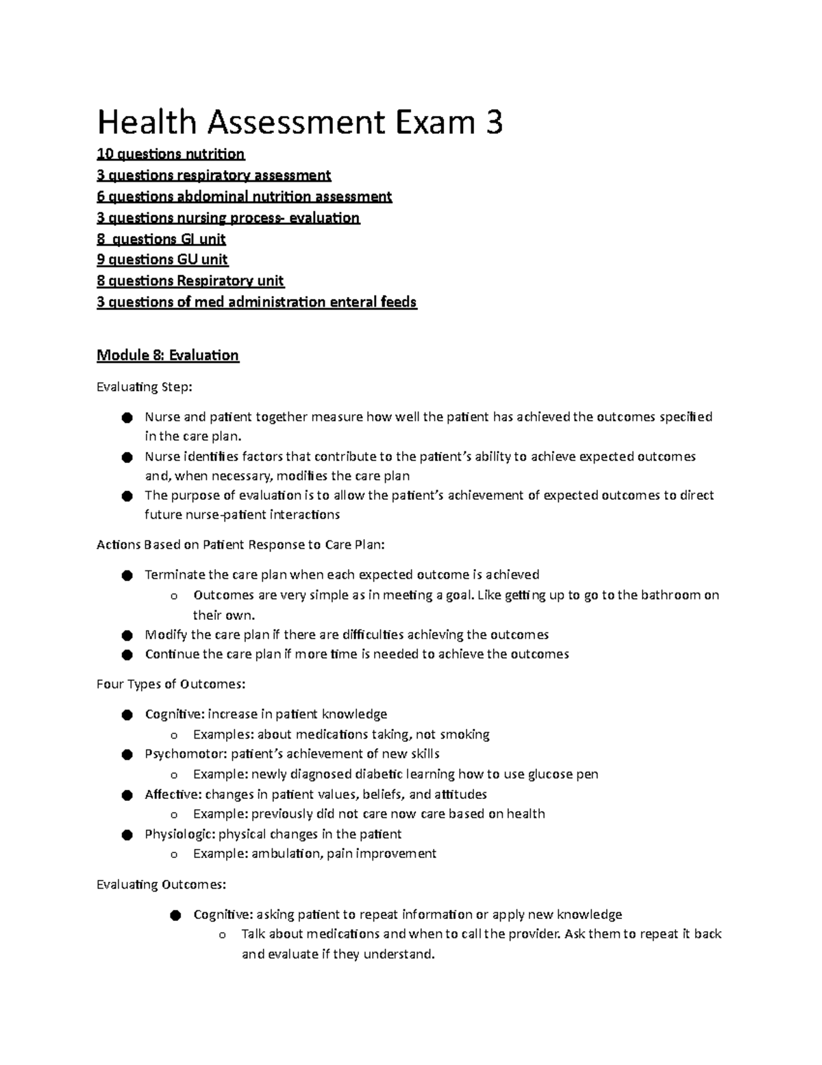 Health Assessment Exam 3 Study Guide: Key Topics & Evaluation ...