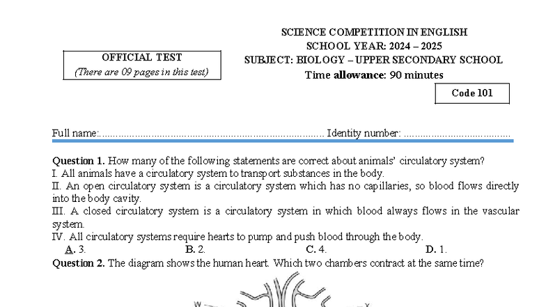 Biology Test 101: Official Science Competition 2024-2025 - Studocu