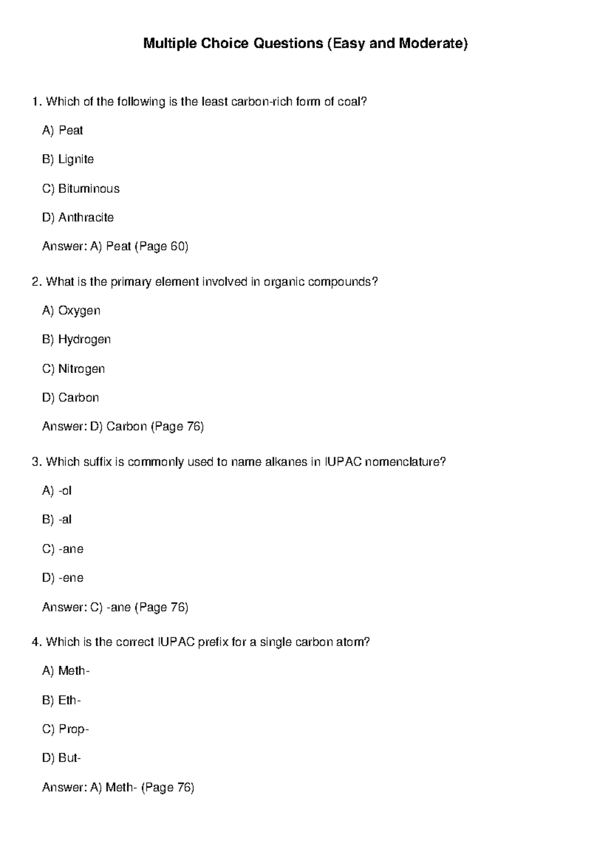 MCQs for Chemistry: Easy & Moderate Questions (Course Code: CHEM101 ...