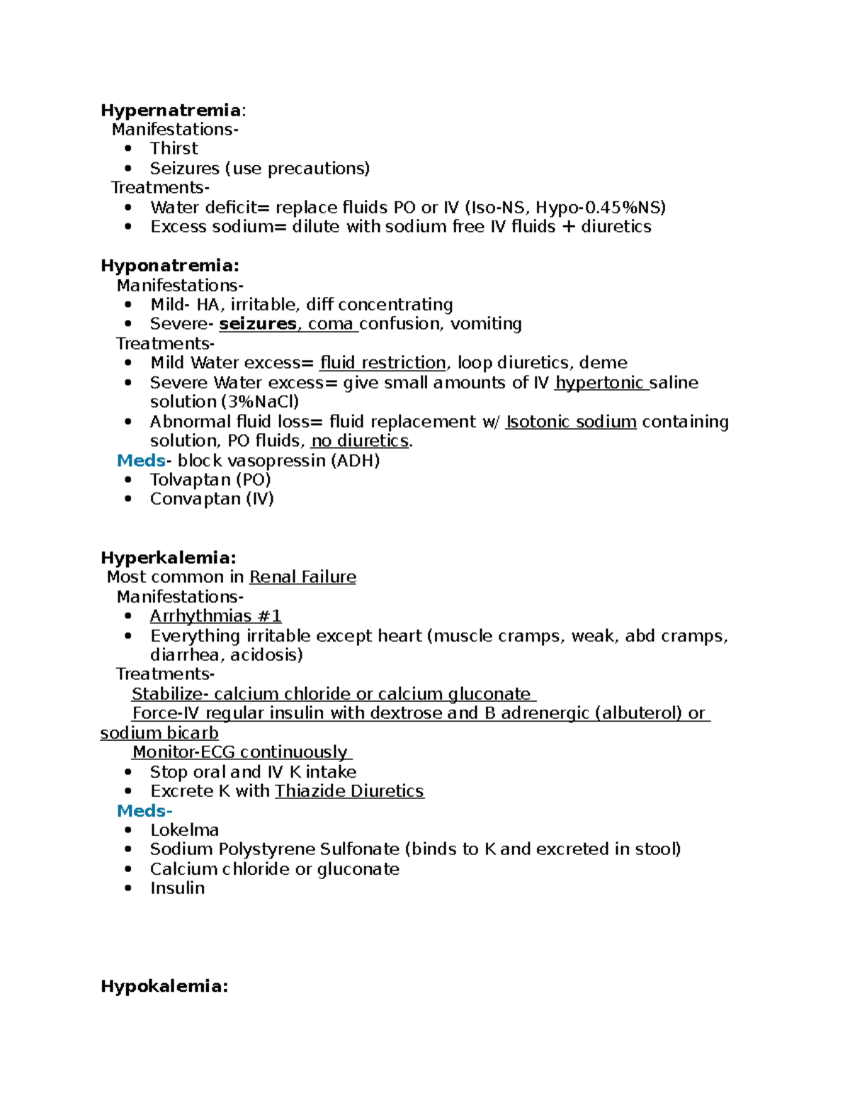 Hyper vs Hypo - unit 1 - Hypernatremia: Manifestations- Thirst Seizures ...