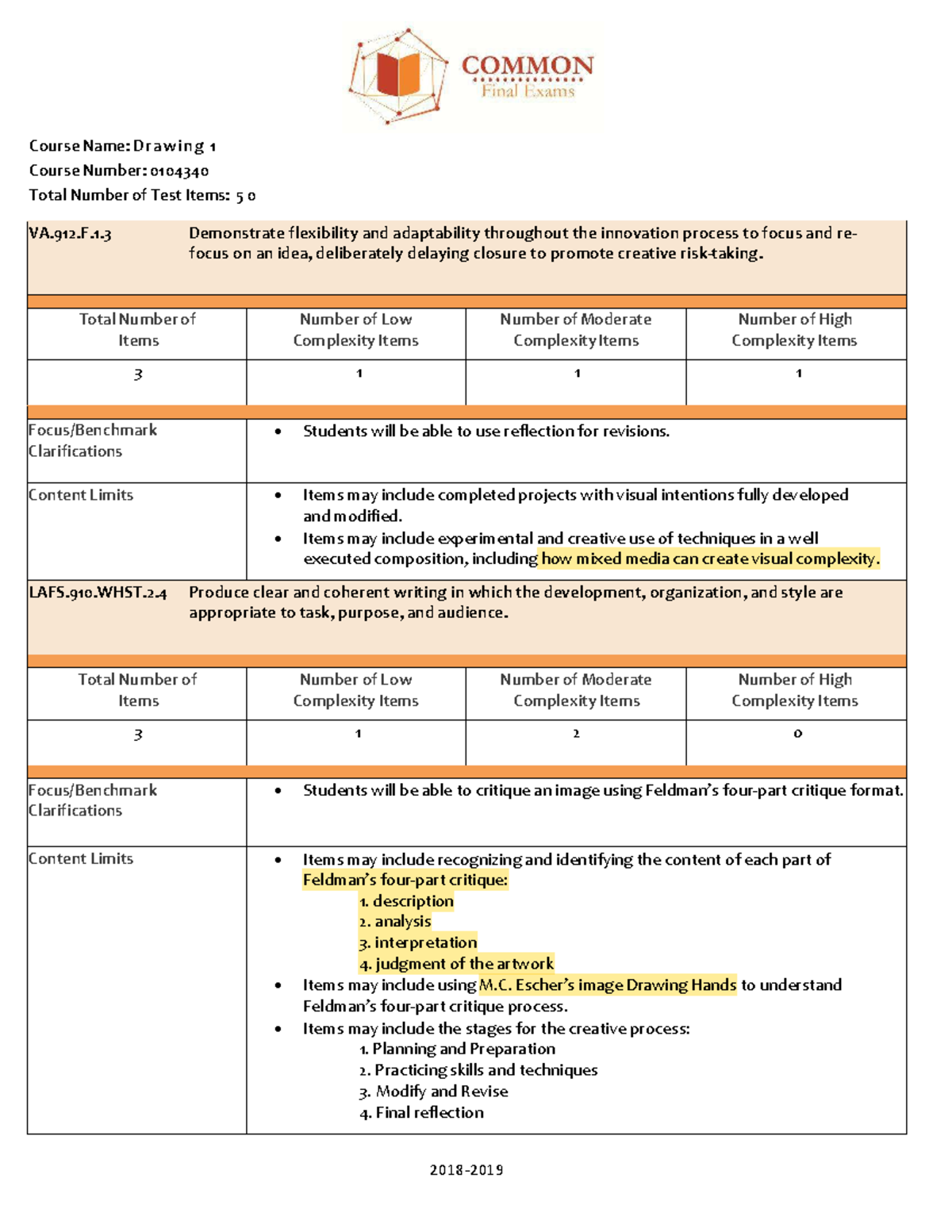 Drawing 1 Course Overview and Student Competencies - 2018-2019 - Course ...