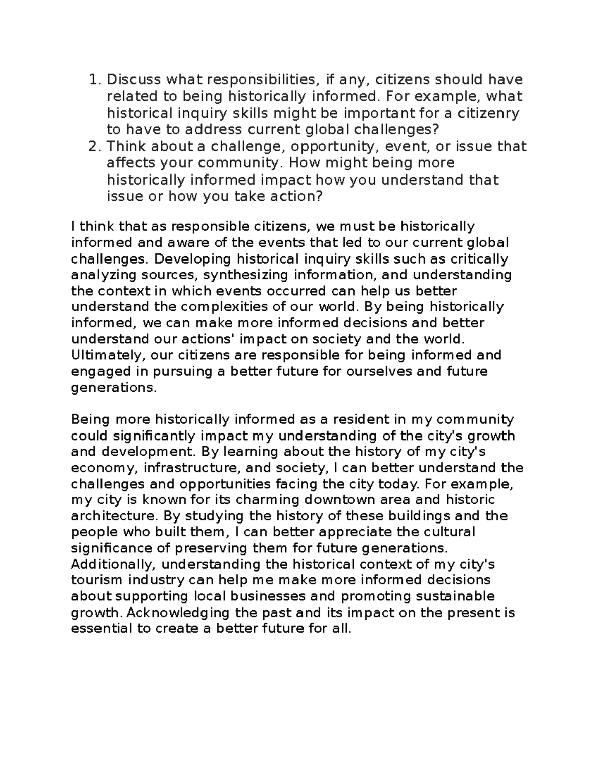 CIV 6-1 Discussion on Responsibilities of Historically Informed ...