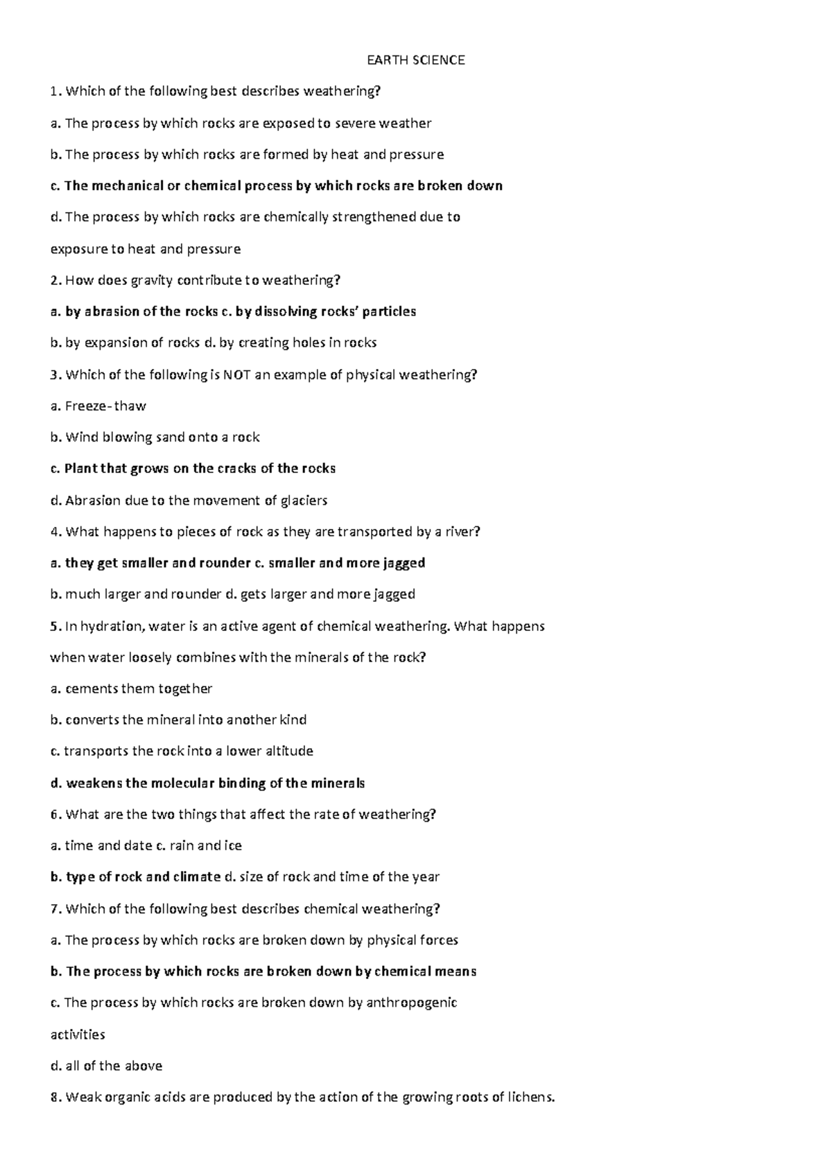 Earth Science 2ND Quarter Study Guide: Weathering, Magma, and Heat ...