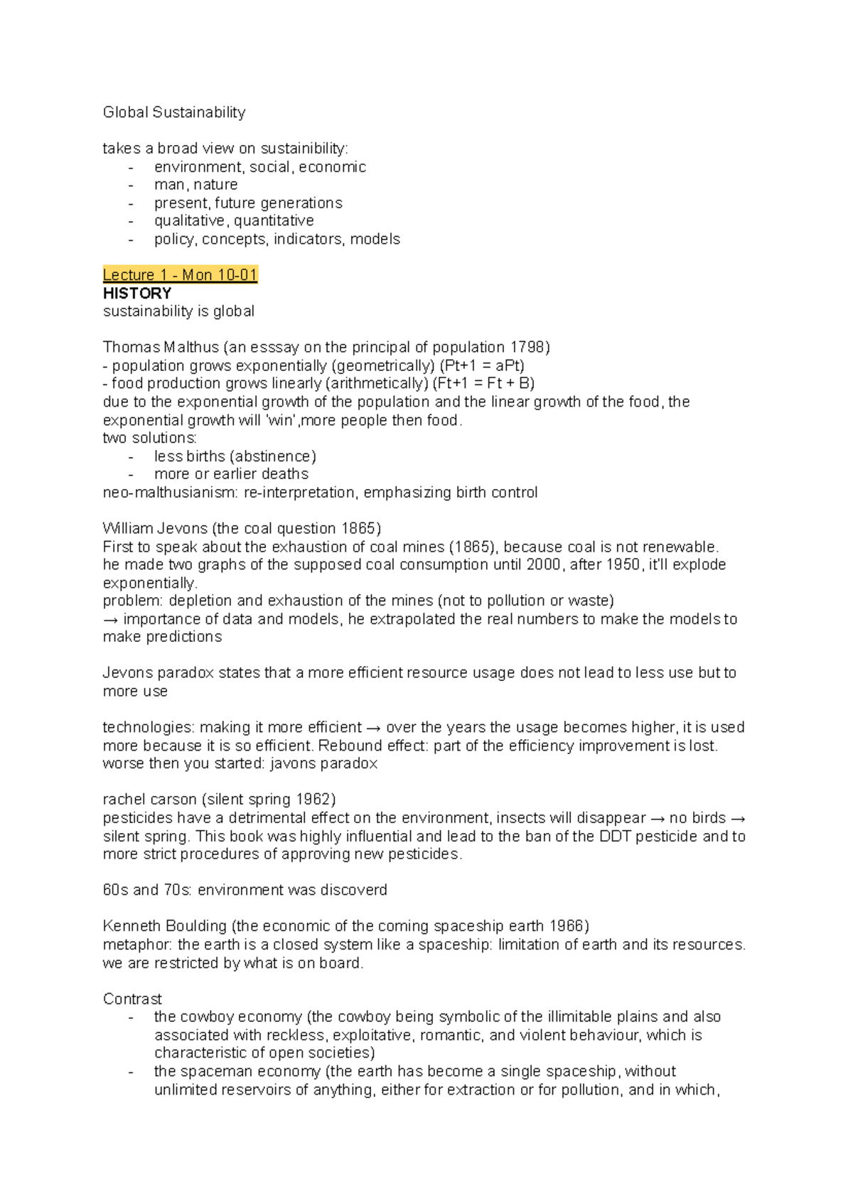 SUS 101: Global Sustainability - Lecture Notes and Key Concepts ...