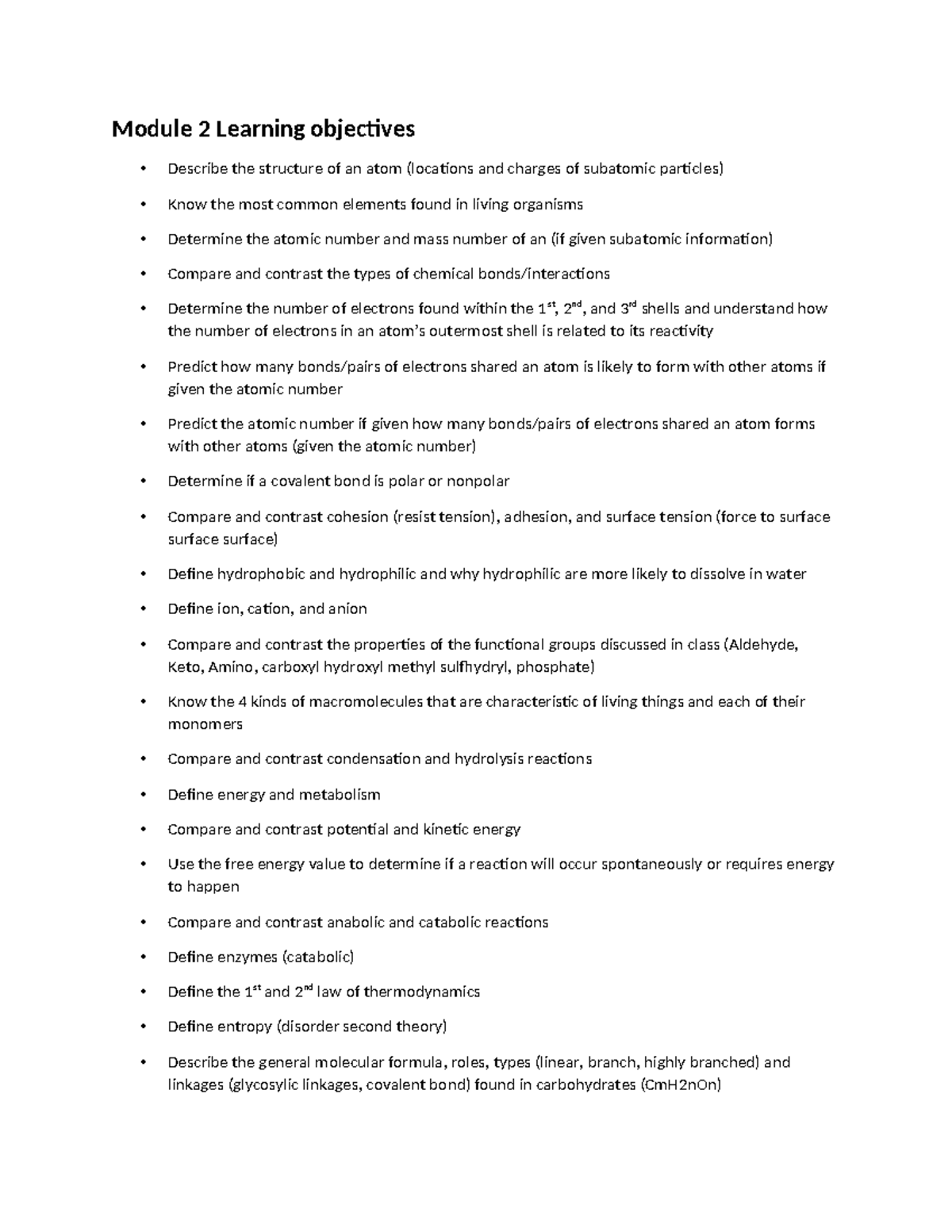 Biology Module 2: Key Learning Objectives and Concepts - Studocu