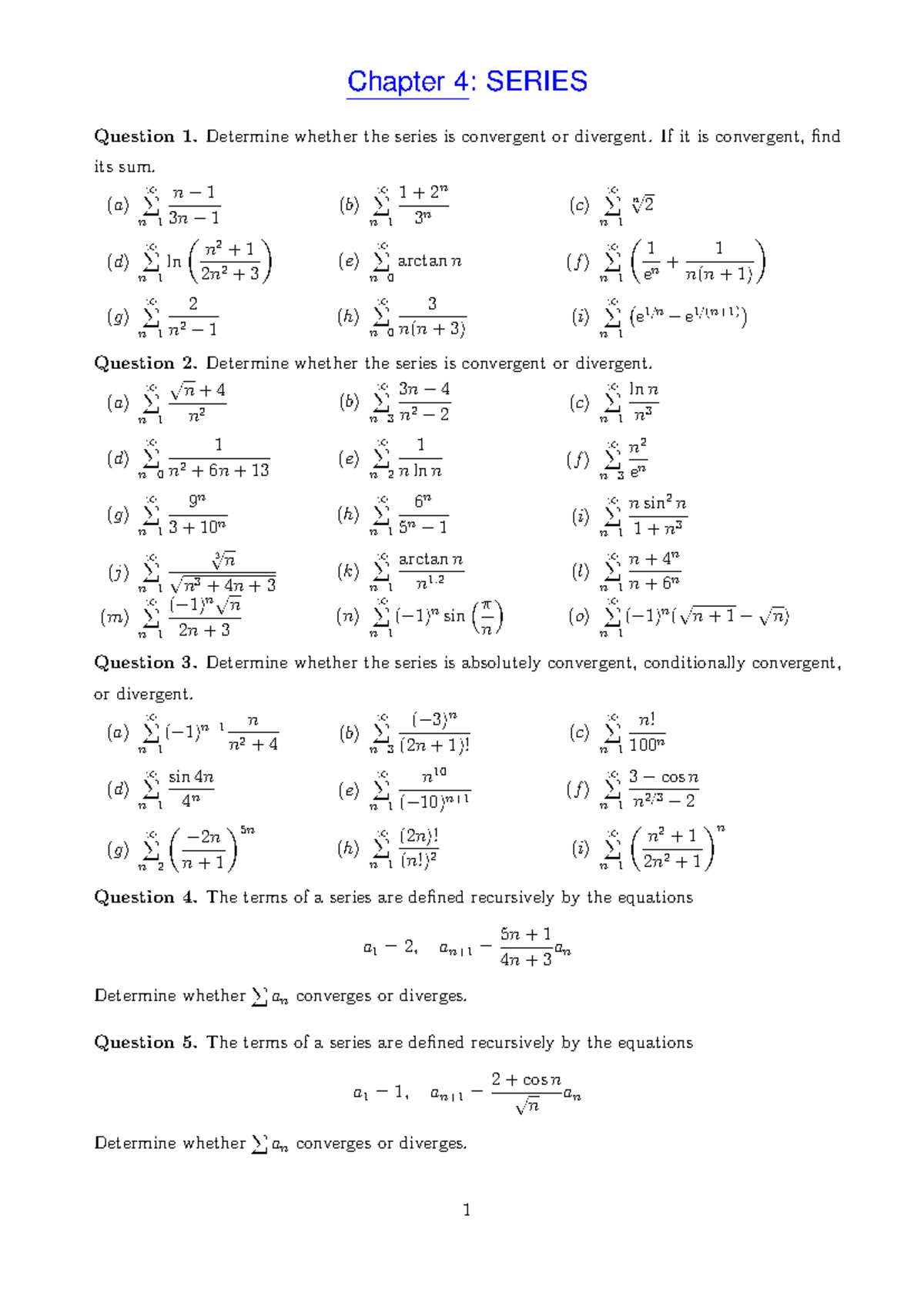 HK252 Chapter 4: Convergence and Divergence of Series - Studocu