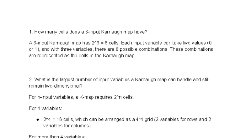 HW #5 K-Map: Understanding Cells and Input Variables - Studocu