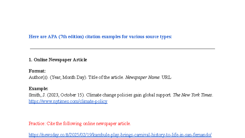 APA 7th Ed. Citation Examples & Practice Exercises - KS - Studocu