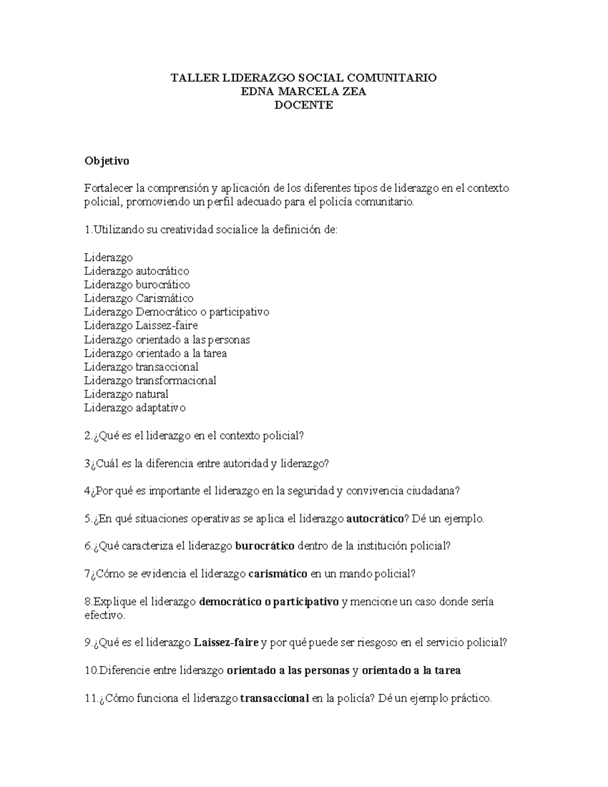 TALLER LIDERAZGO SOCIAL COMUNITARIO - EDNA MARCELA ZEA - Studocu