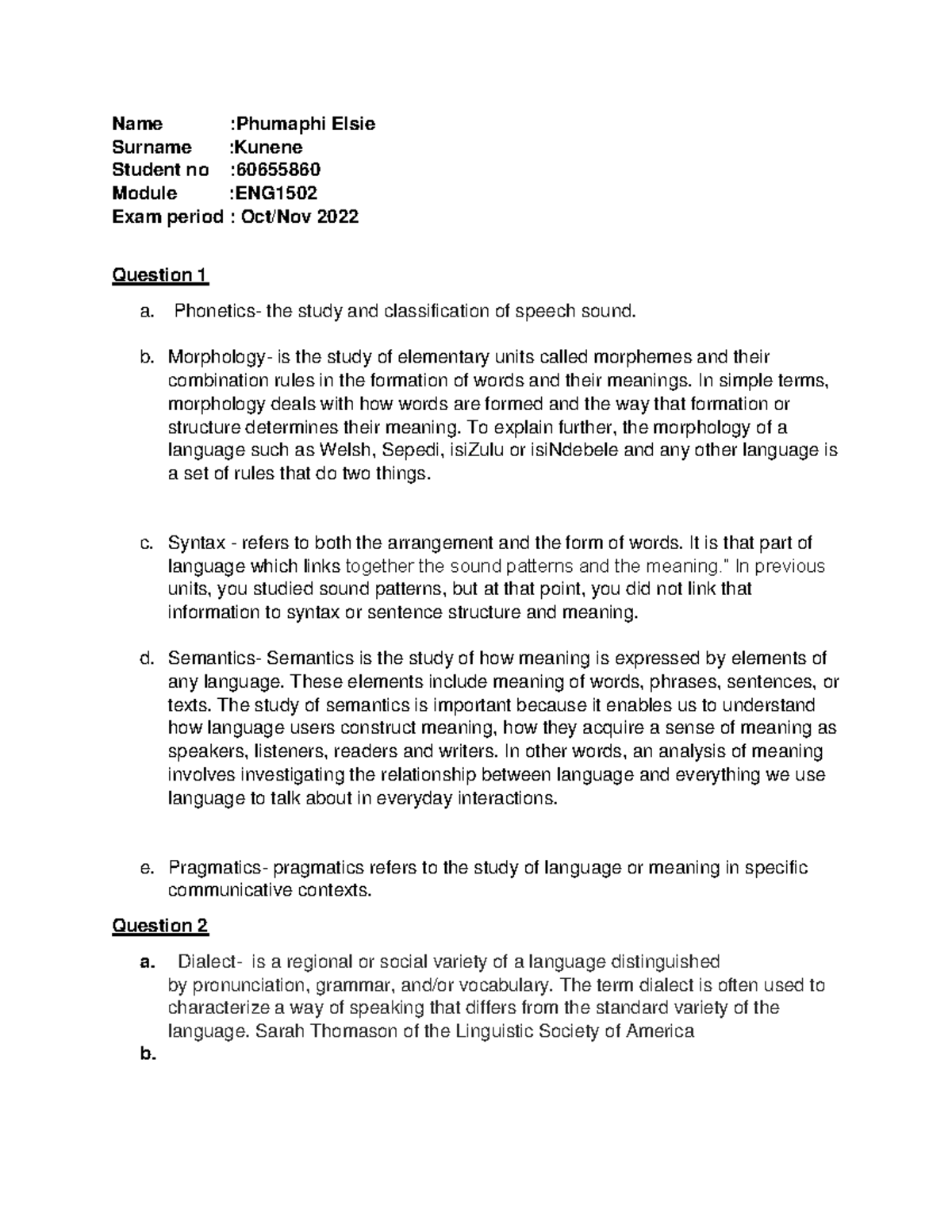ENG1502 Final Exam Review: Phonetics, Morphology, Syntax & Semantics ...