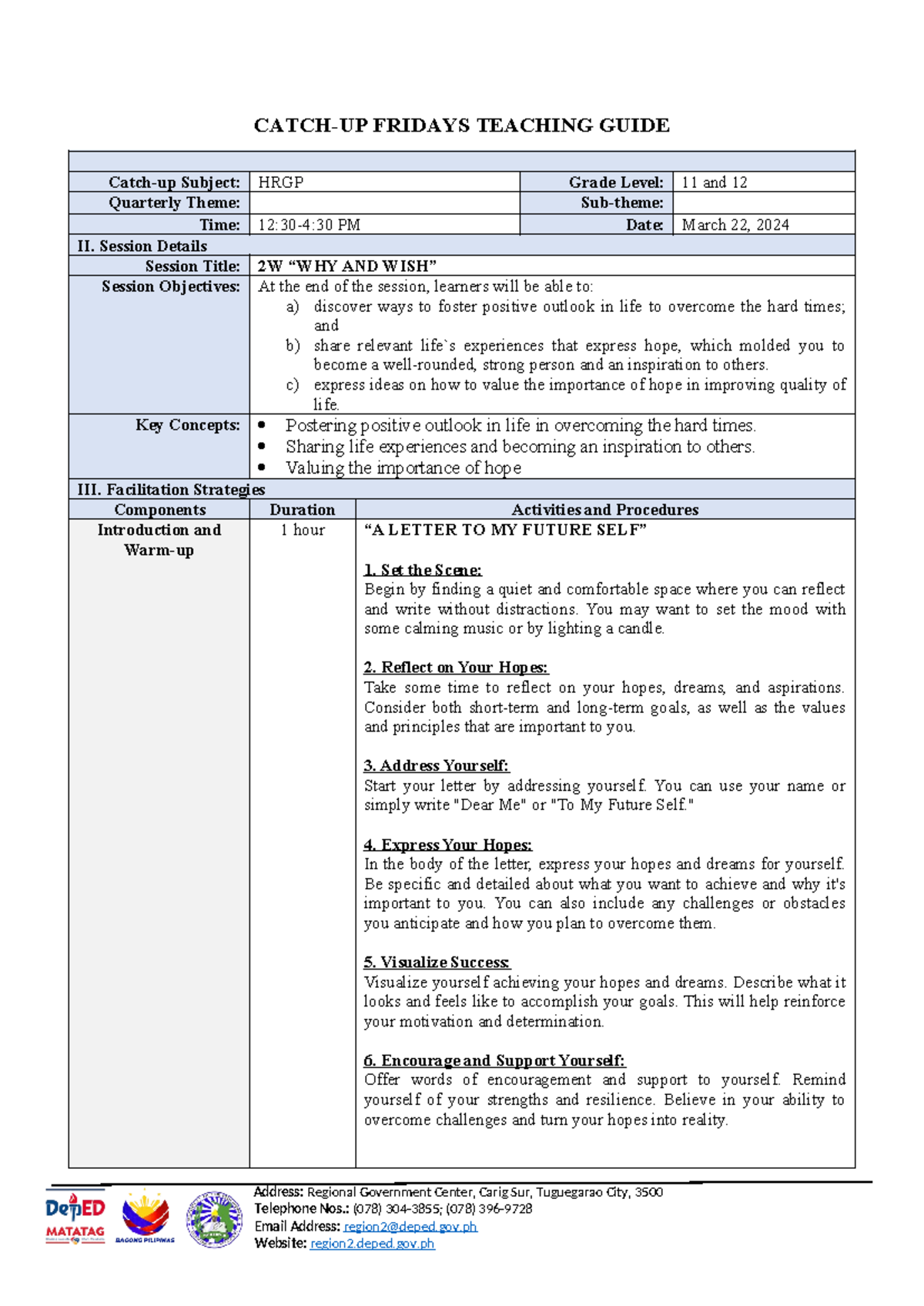 Grade-11-12 Integration-March-22-2024 - CATCH-UP FRIDAYS TEACHING GUIDE ...