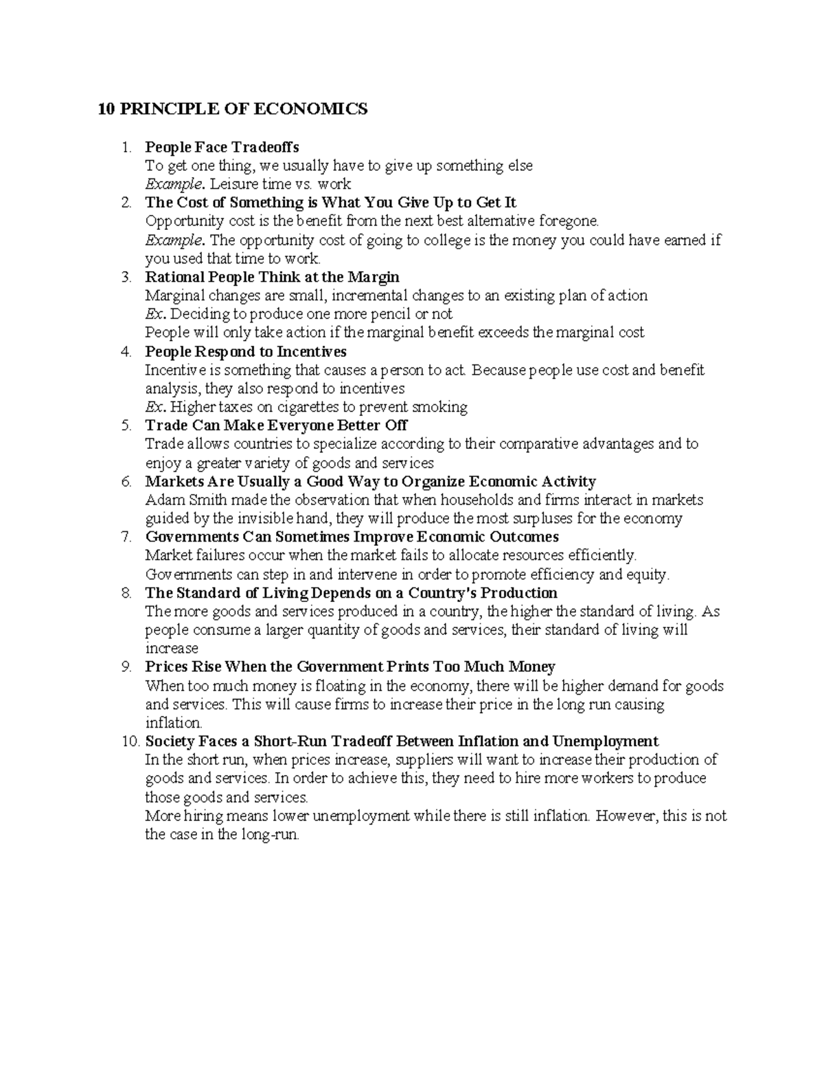 10 Principles of Economics: Key Concepts and Tradeoffs Explained - Studocu