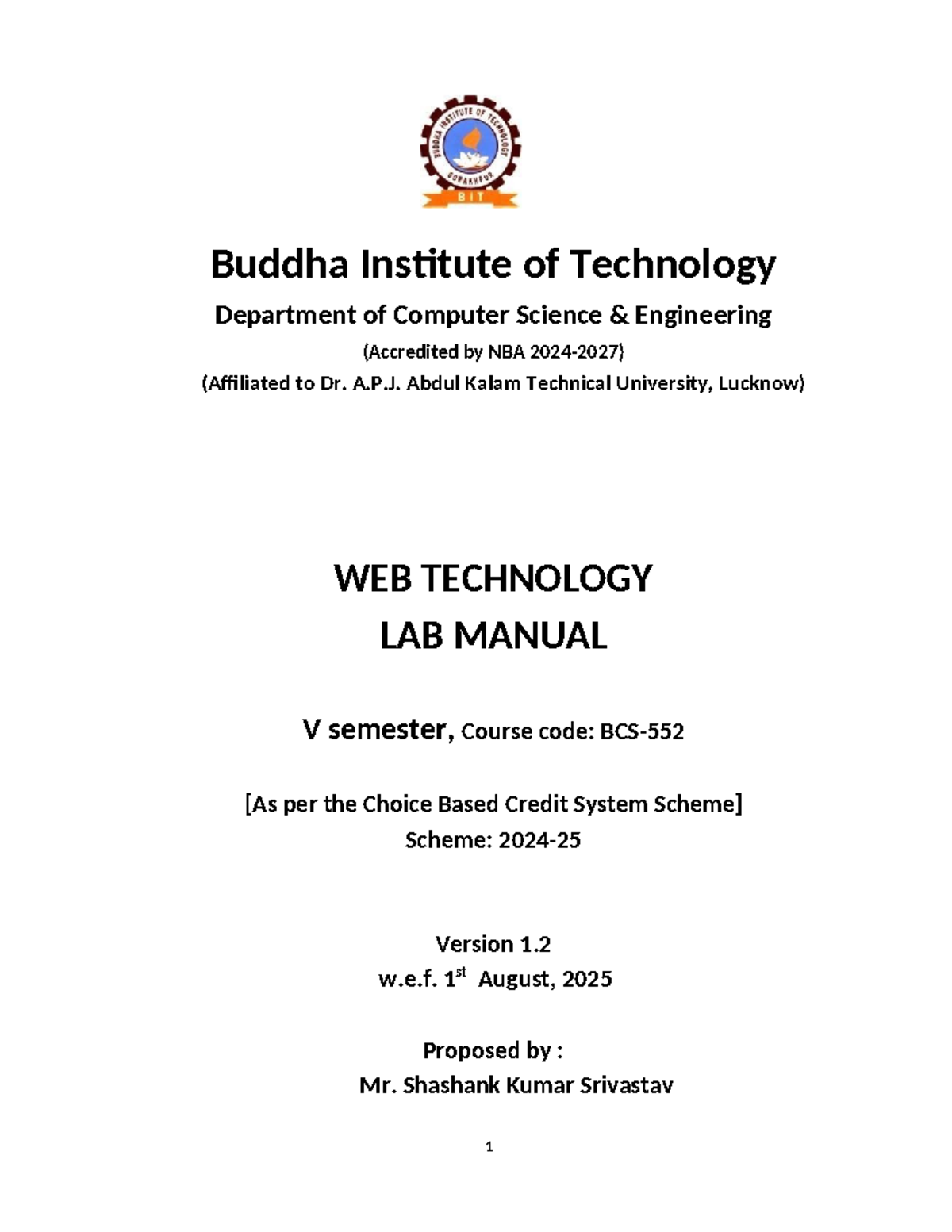 WEB TECH LAB MANUAL - BCS 522 V Semester (Version 1.2) - Studocu