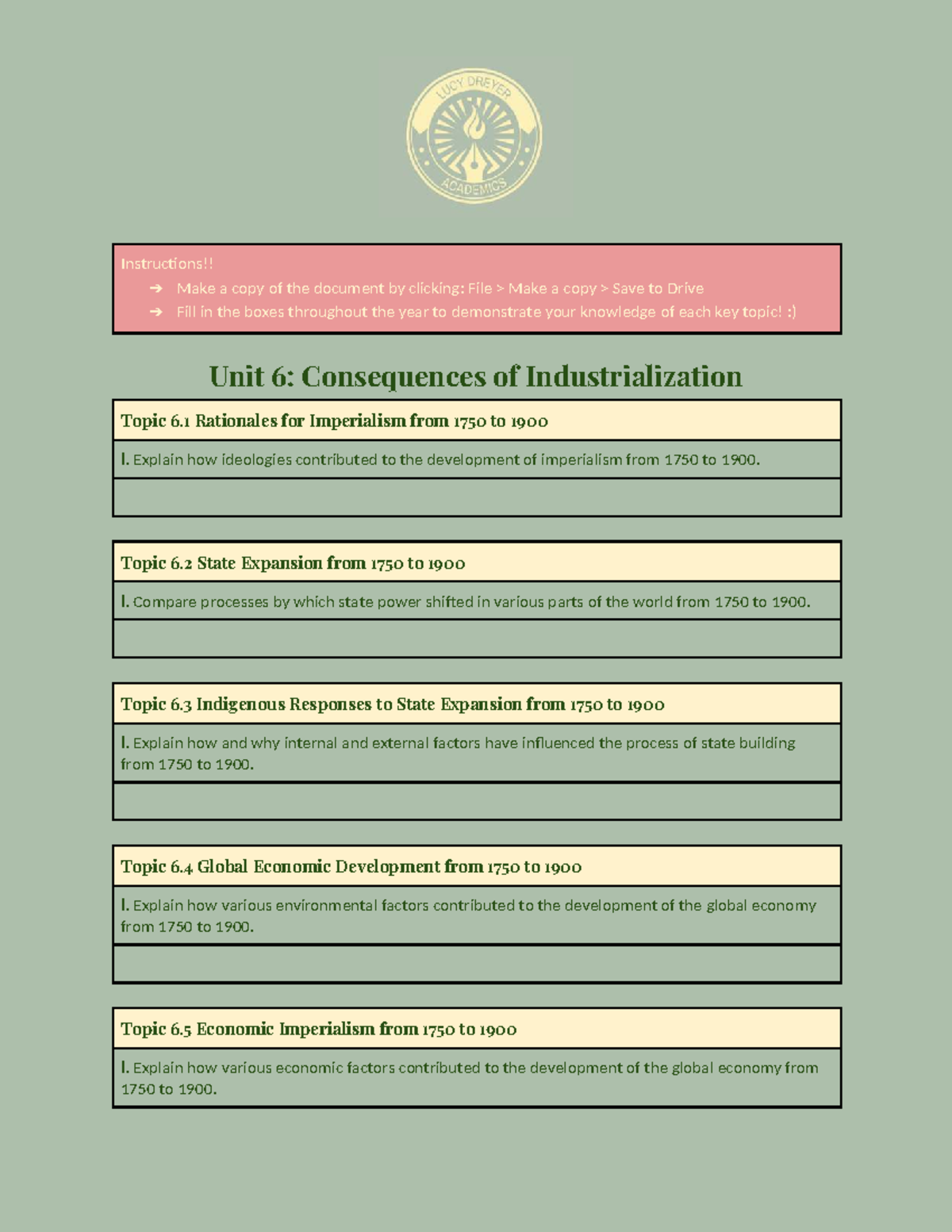 AP World History Notes Template: Unit 6 - Industrialization ...