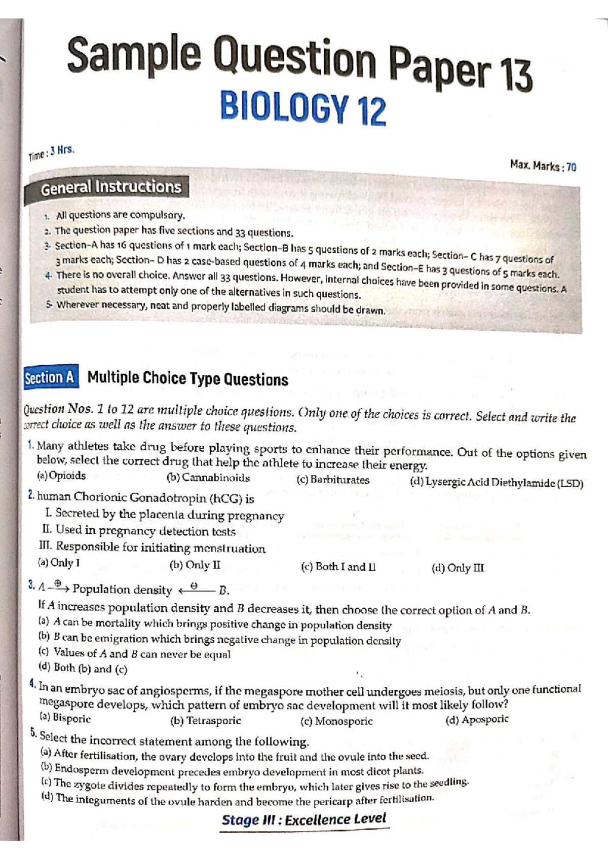 Sample Question Paper 13: Biology 12 - 3 Hrs, Max Marks: 70 - Studocu