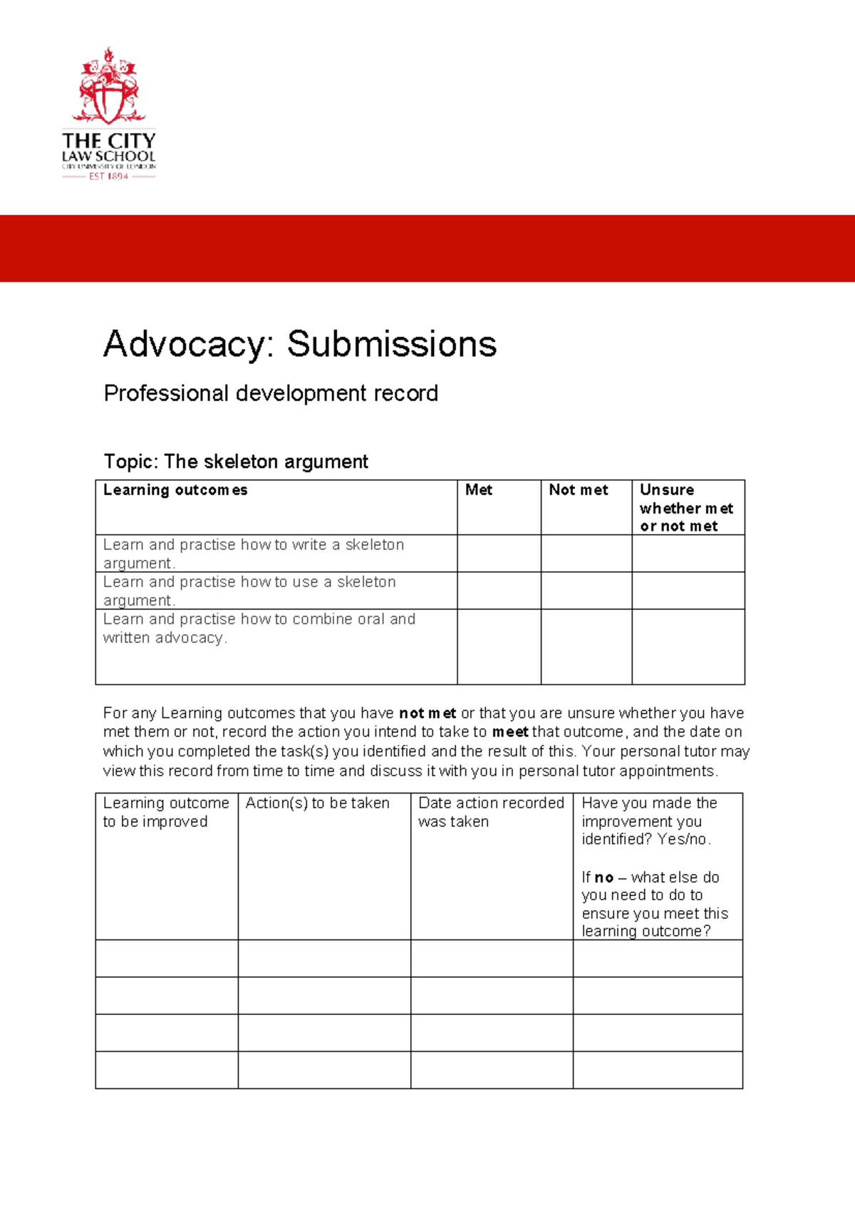Advocacy PD Record: Skeleton Argument Learning Outcomes Review - Studocu